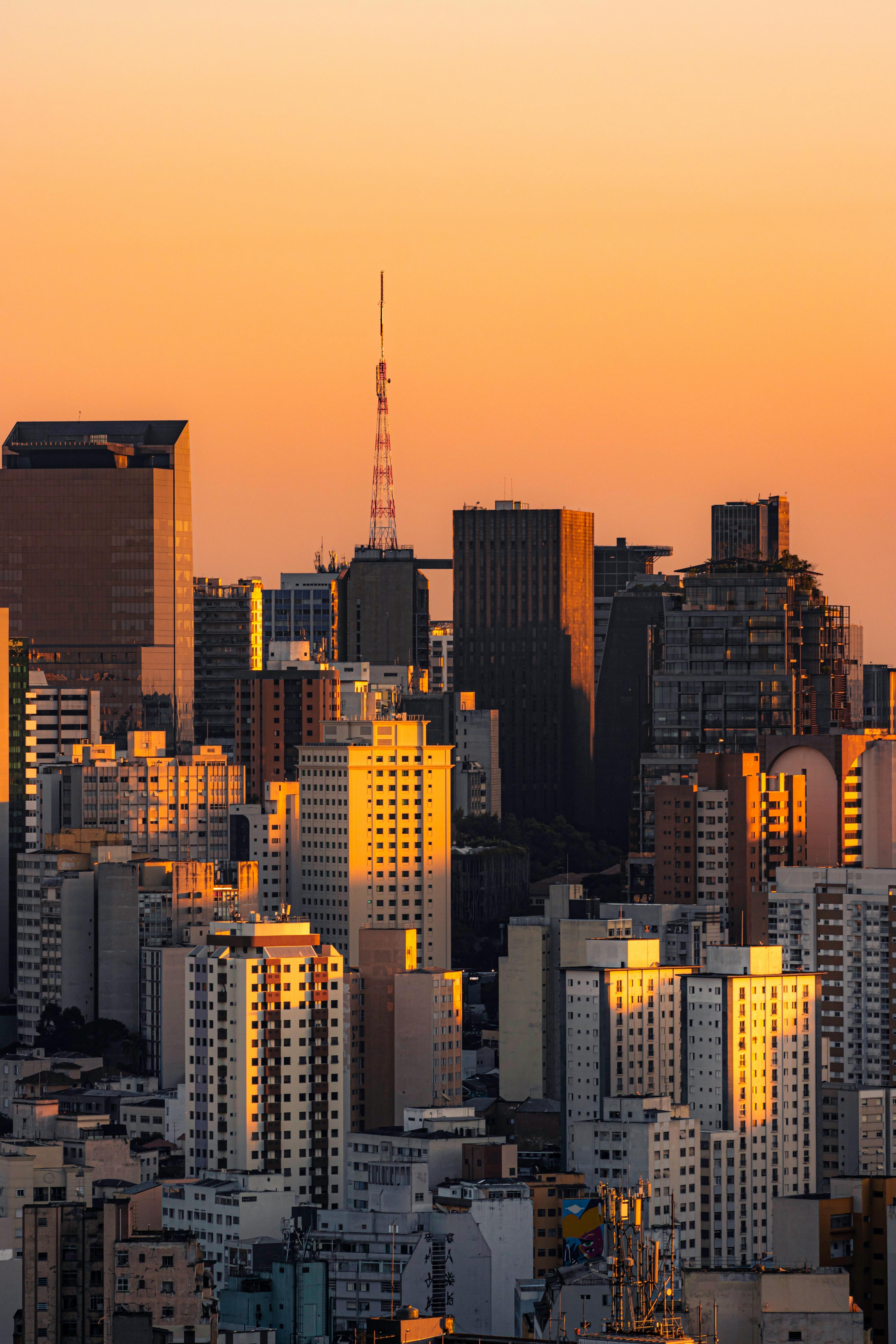 Sunset View of São Paulo Skyline with Tower · Free Stock Photo