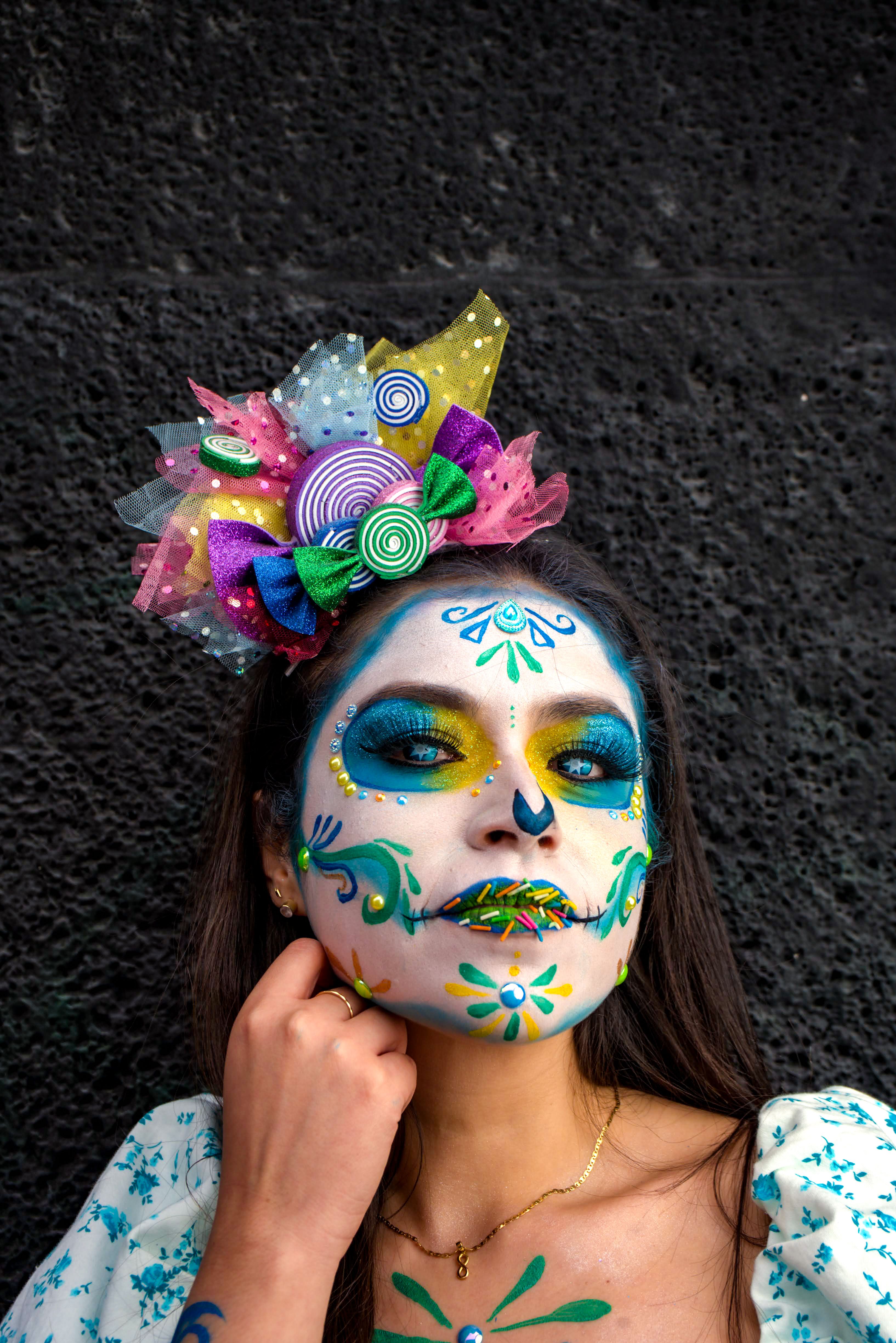 Vibrant Day of the Dead Sugar Skull Makeup · Free Stock Photo