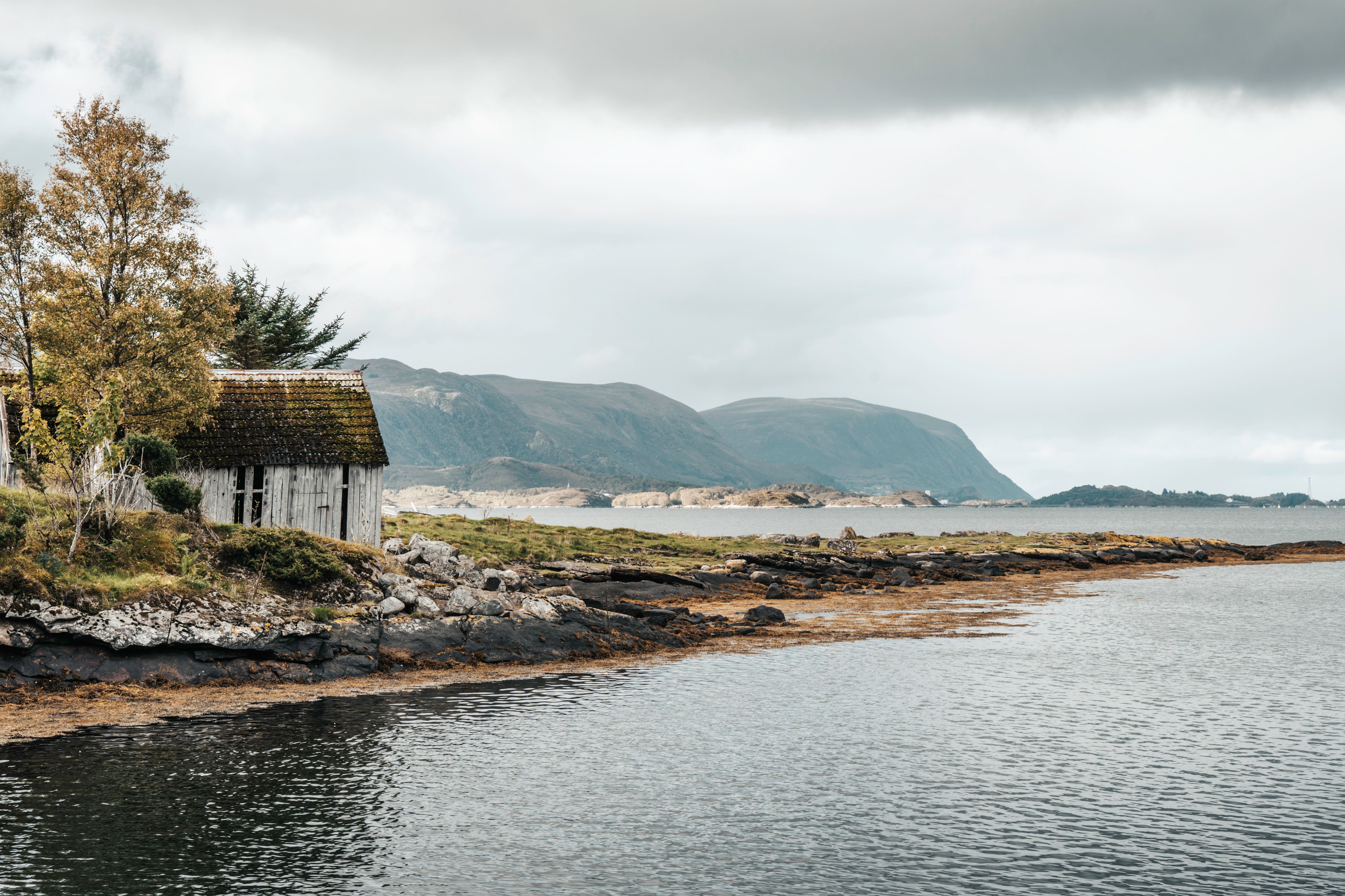 Scenic view of Norwegian wooden hut by the sea · Free Stock Photo