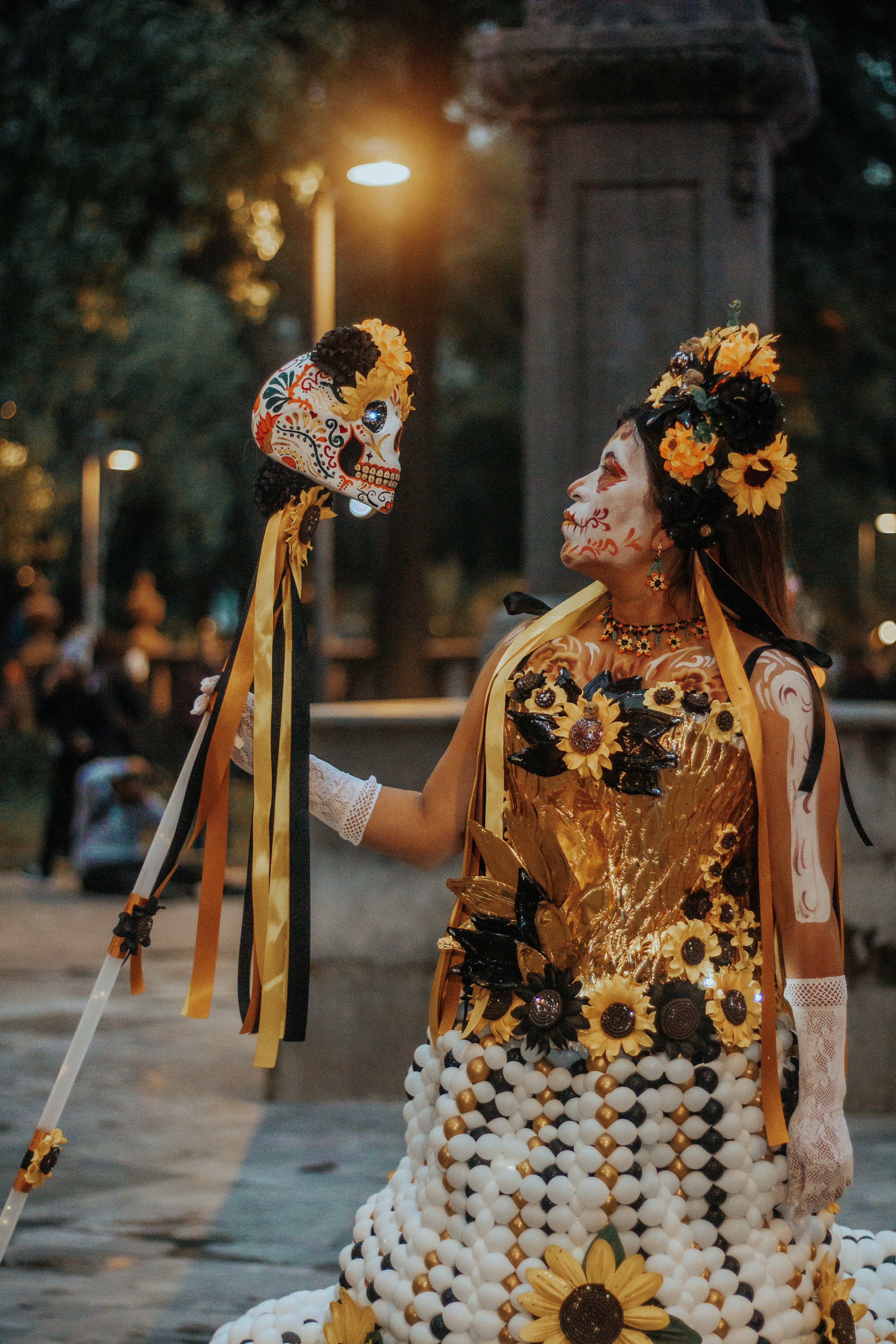 Elegant Day of the Dead Catrina with Skull Staff · Free Stock Photo