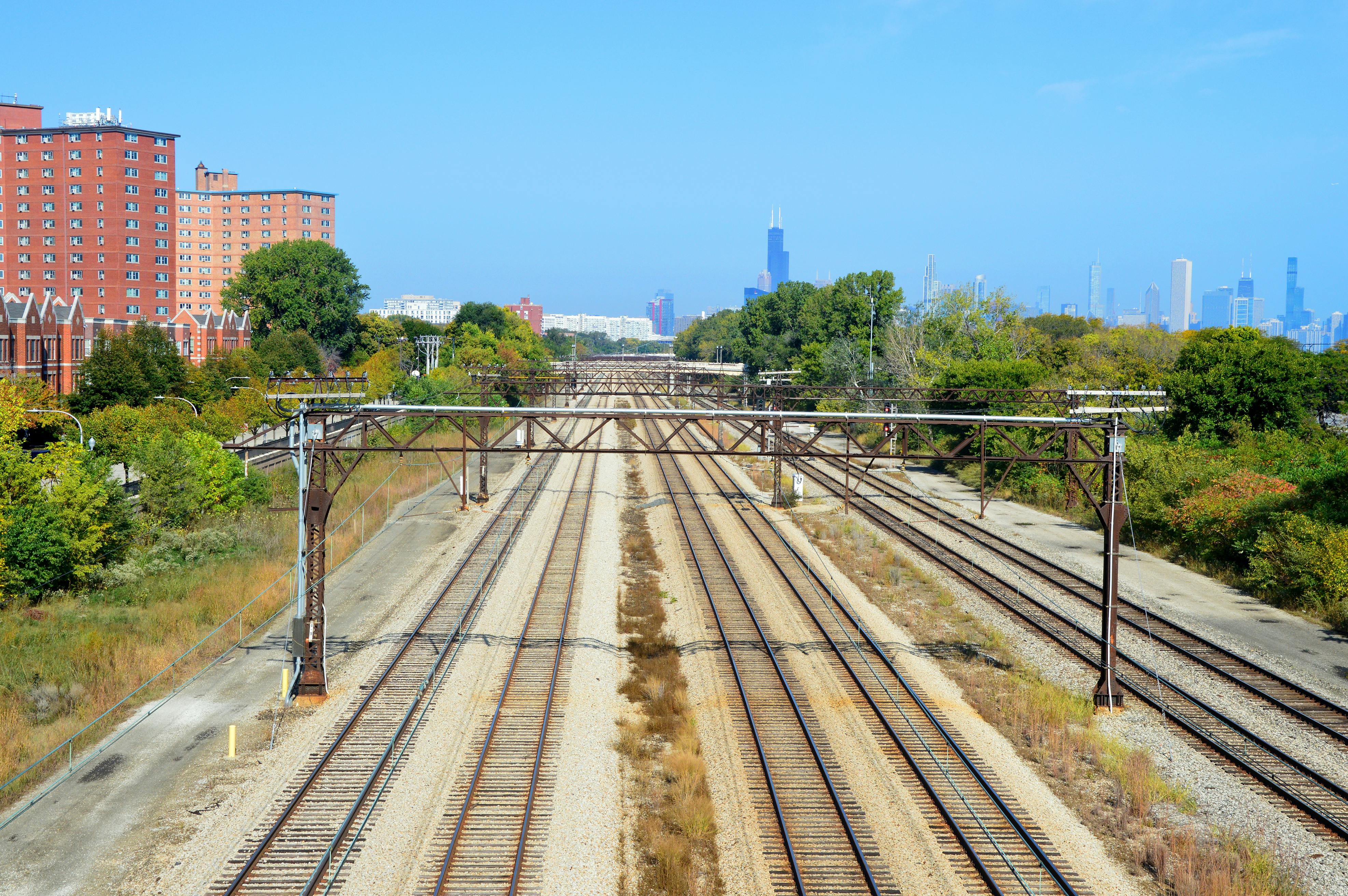 Chicago Train Tracks with Skyline View · Free Stock Photo