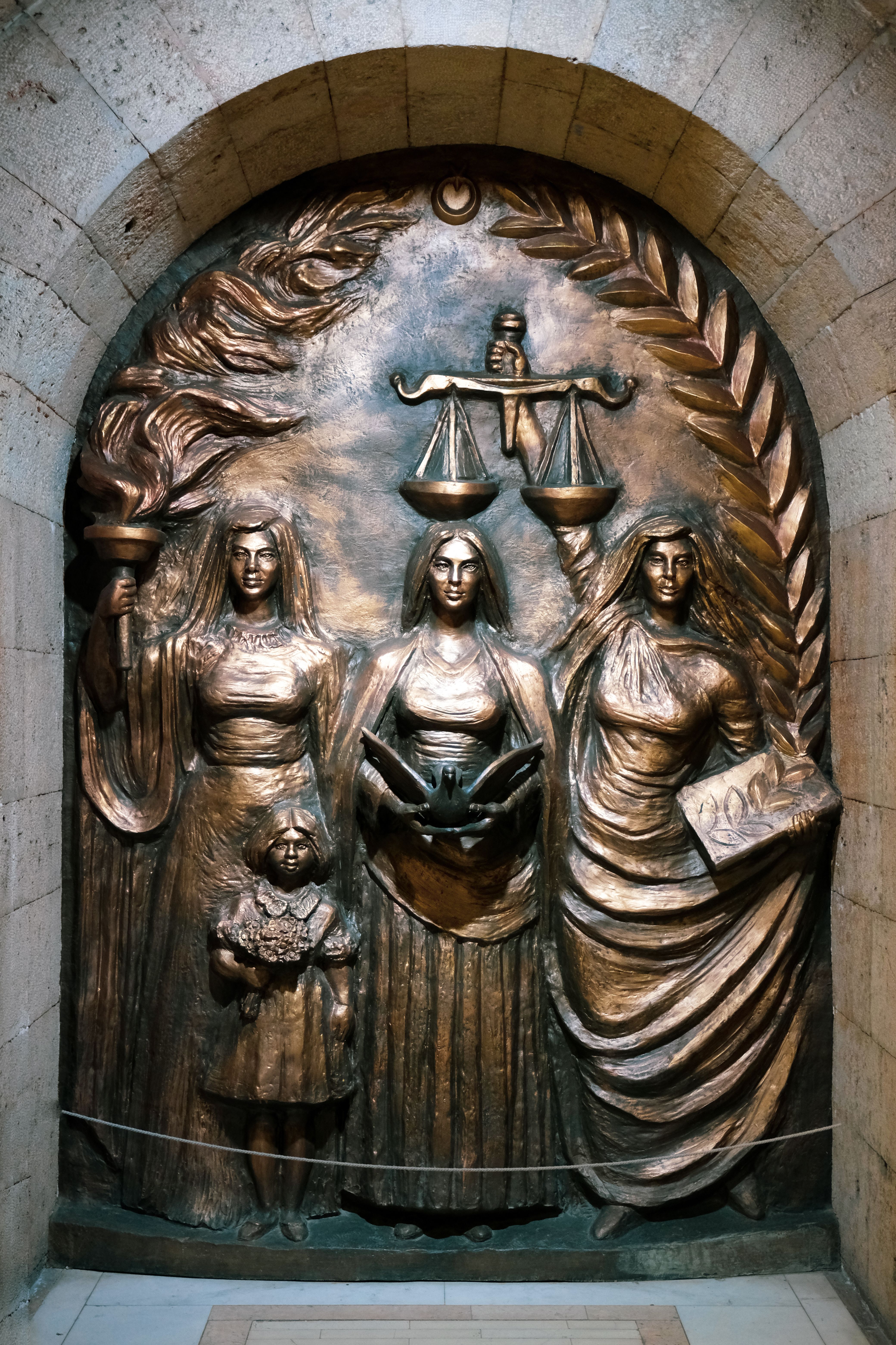 Bronze Relief Sculpture of Justice Figures in Archway · Free Stock Photo