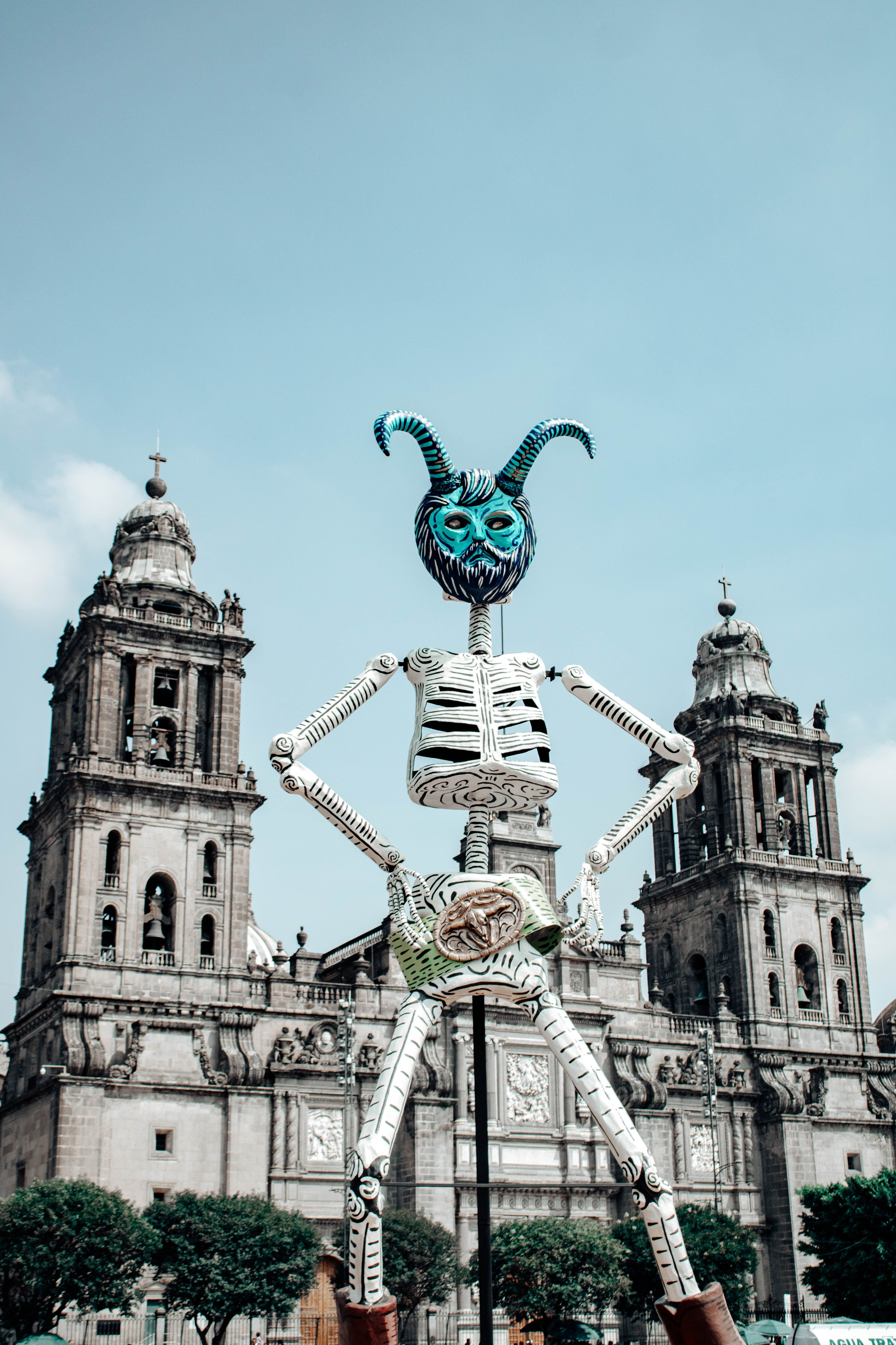 Giant Skeleton Sculpture at Mexico City's Cathedral · Free Stock Photo