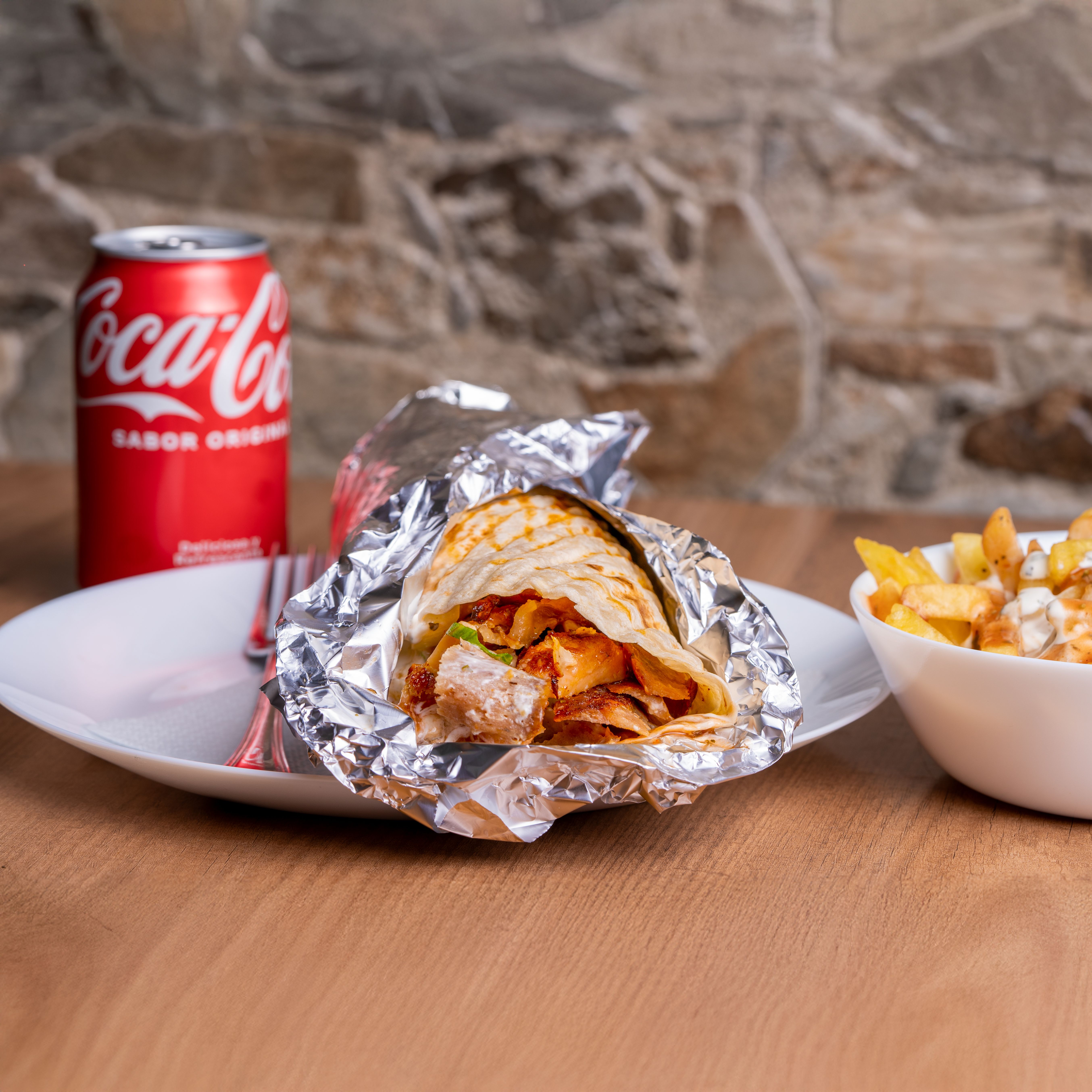 Delicious Chicken Wrap with Fries and Cola Can · Free Stock Photo
