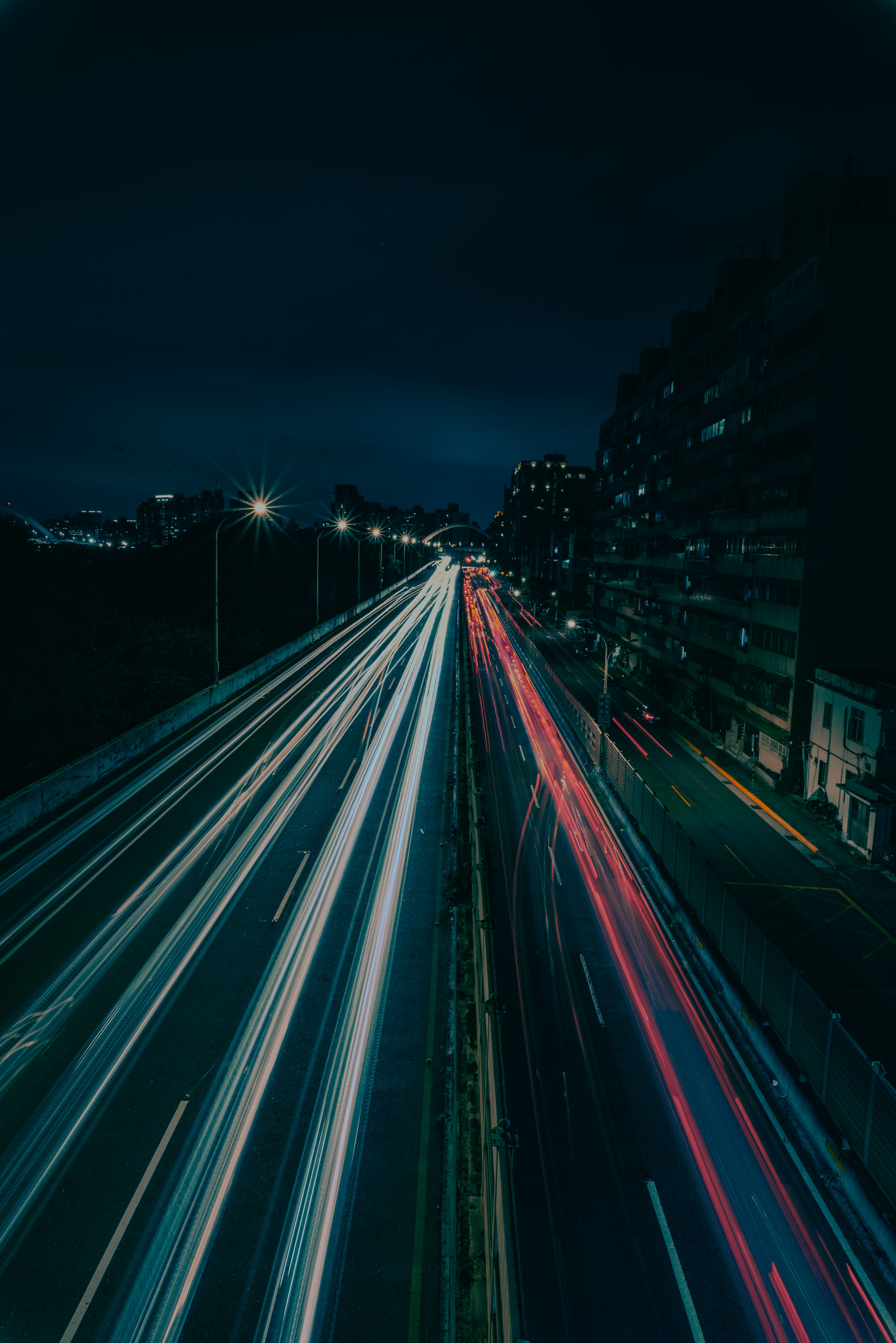 Dynamic Night Traffic Long Exposure in Taipei · Free Stock Photo