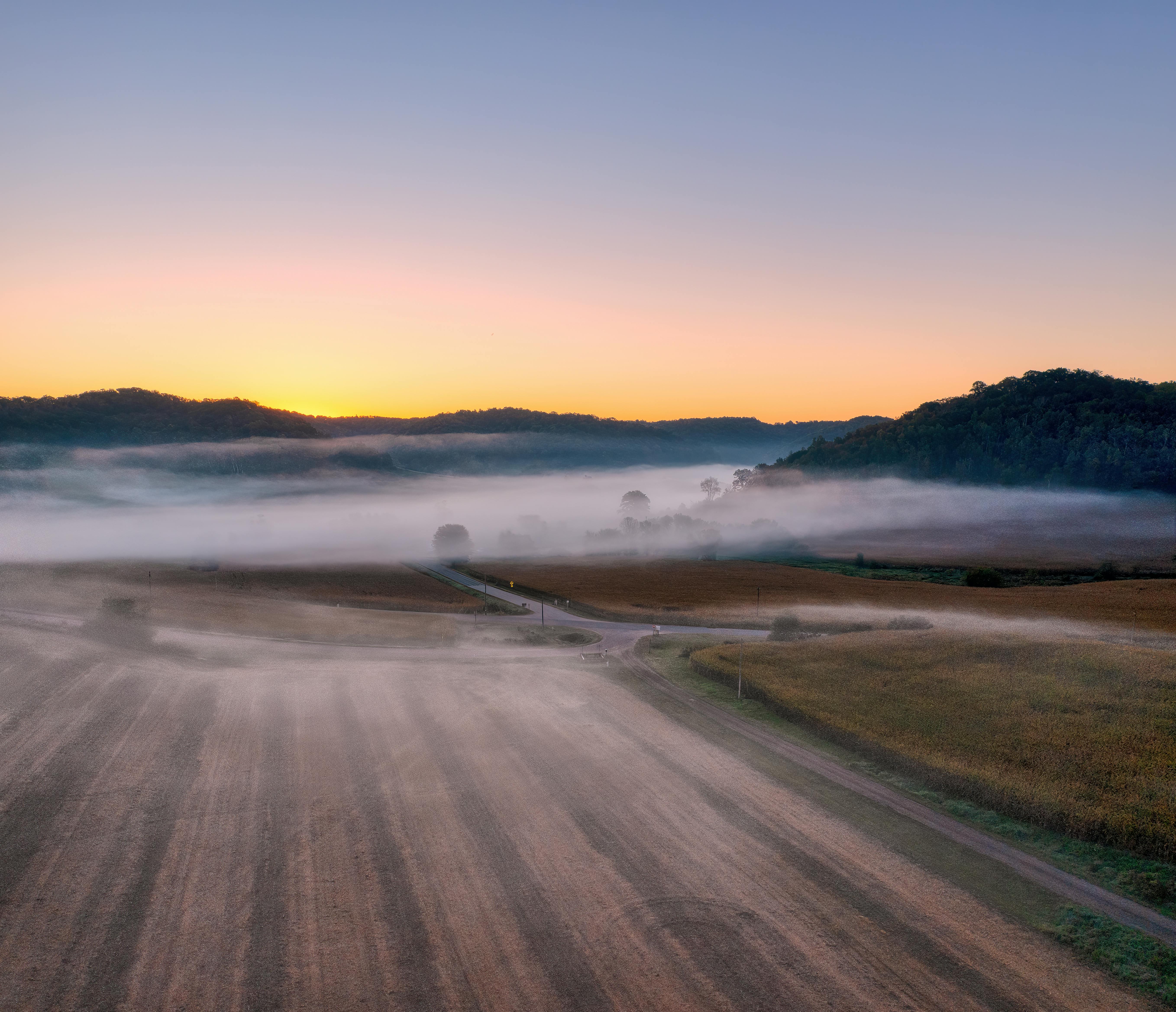 Misty Sunrise Over Wisconsin Farmland · Free Stock Photo
