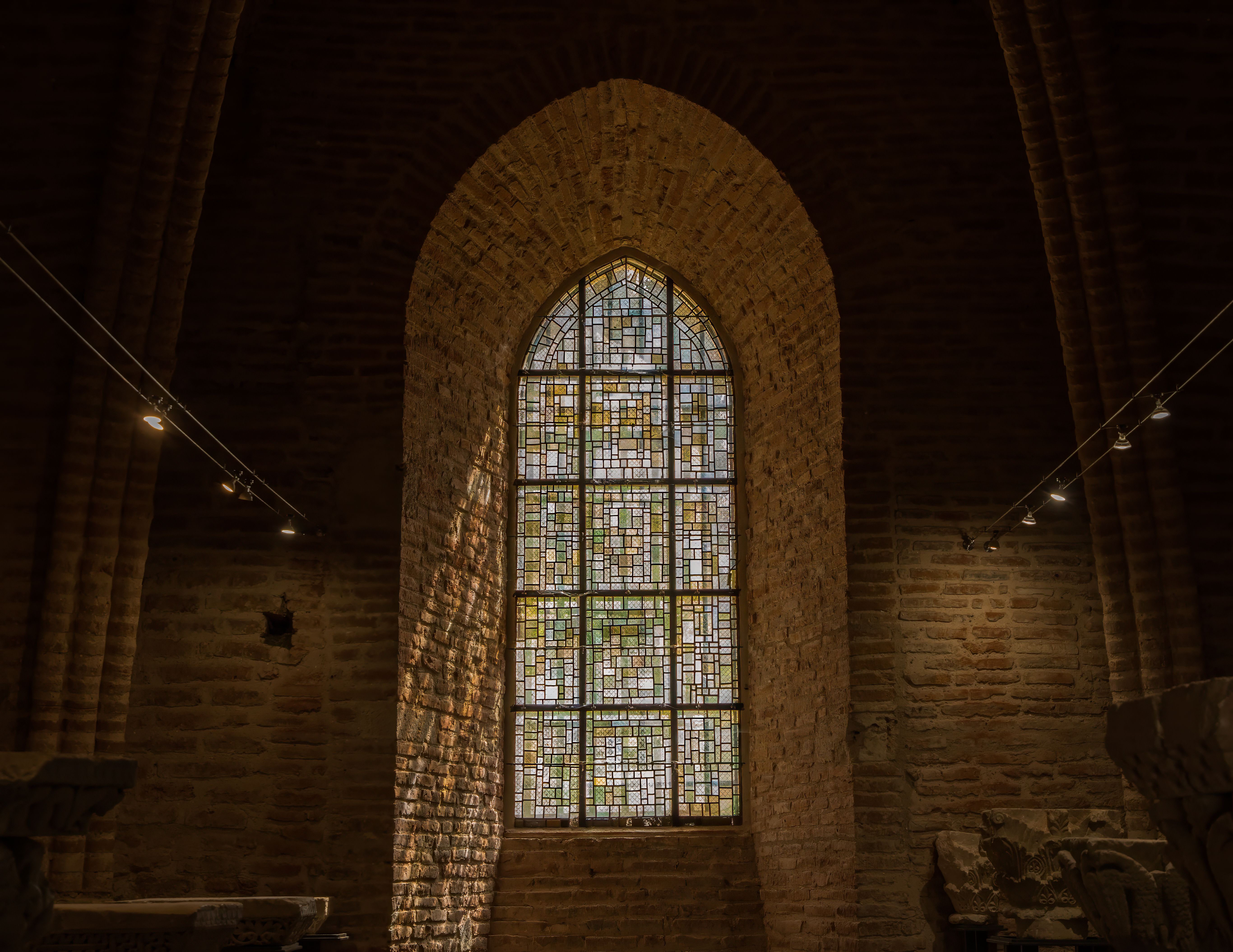Moissac Abbey Interior with Stained Glass Window · Free Stock Photo