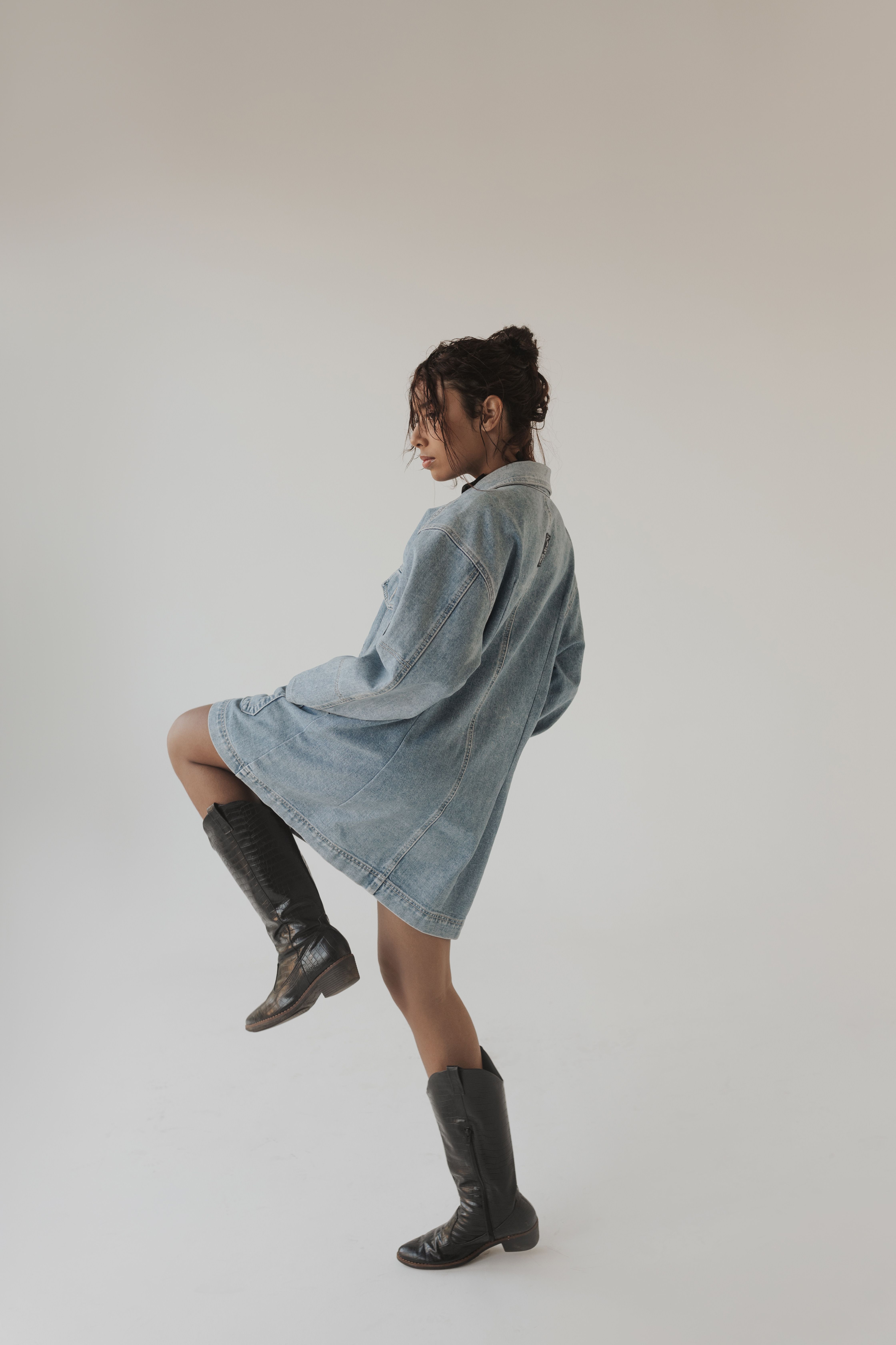 Fashionable Woman Posing in Denim Jacket · Free Stock Photo