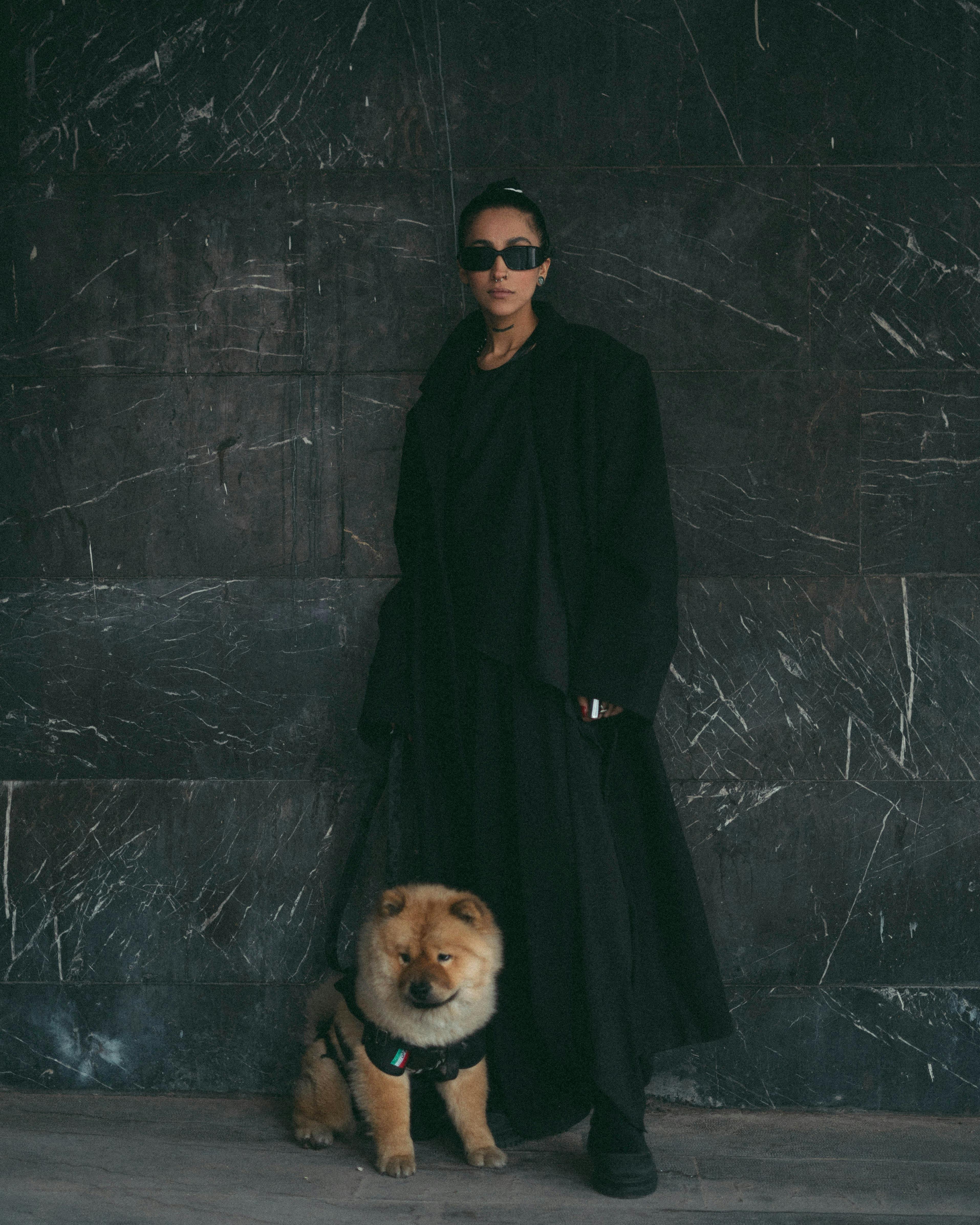 Fashionable Woman with Chow Chow Dog in Stylish Setting · Free Stock Photo