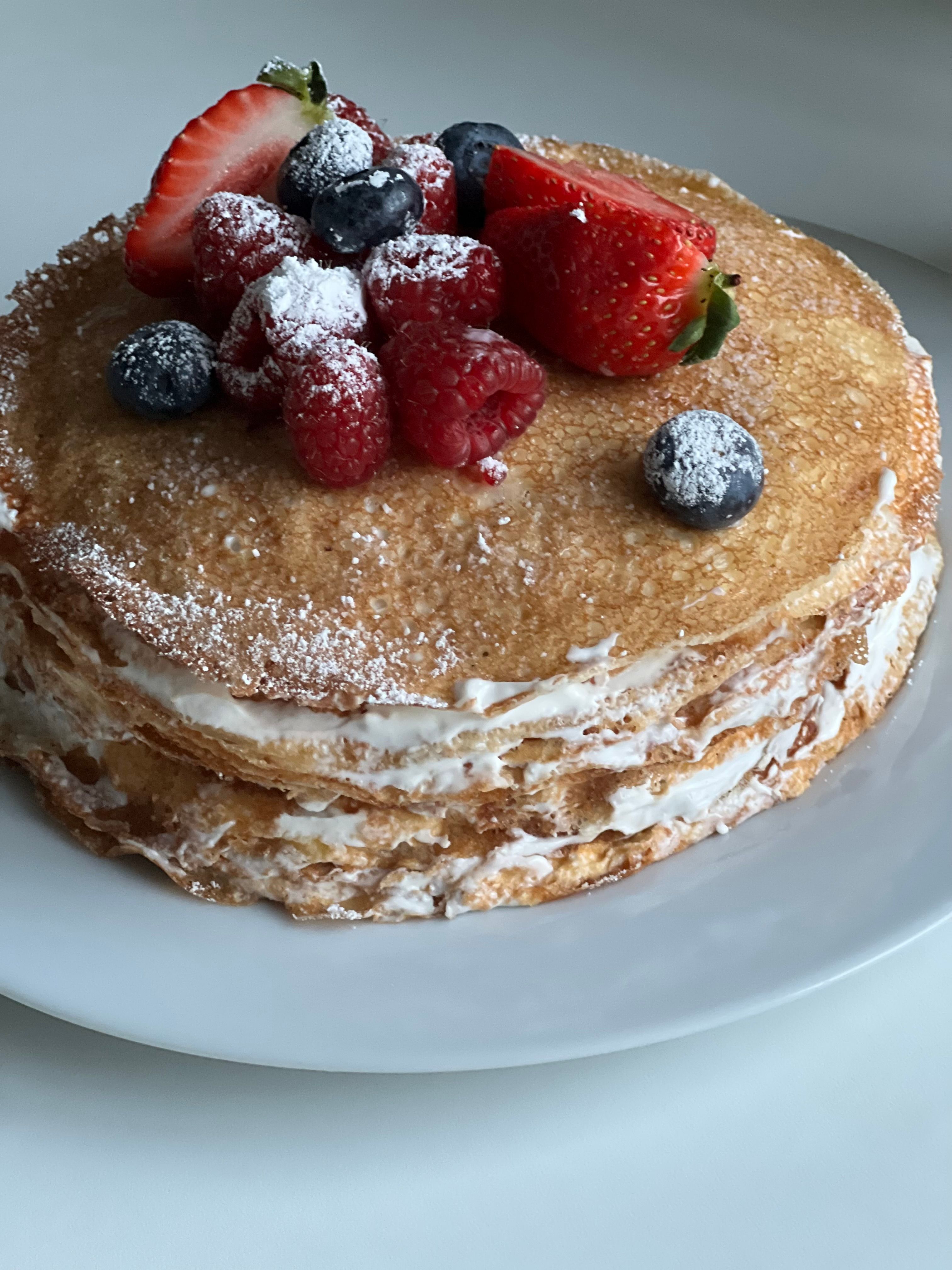 Delicious Berry Crepe Cake with Whipped Cream · Free Stock Photo