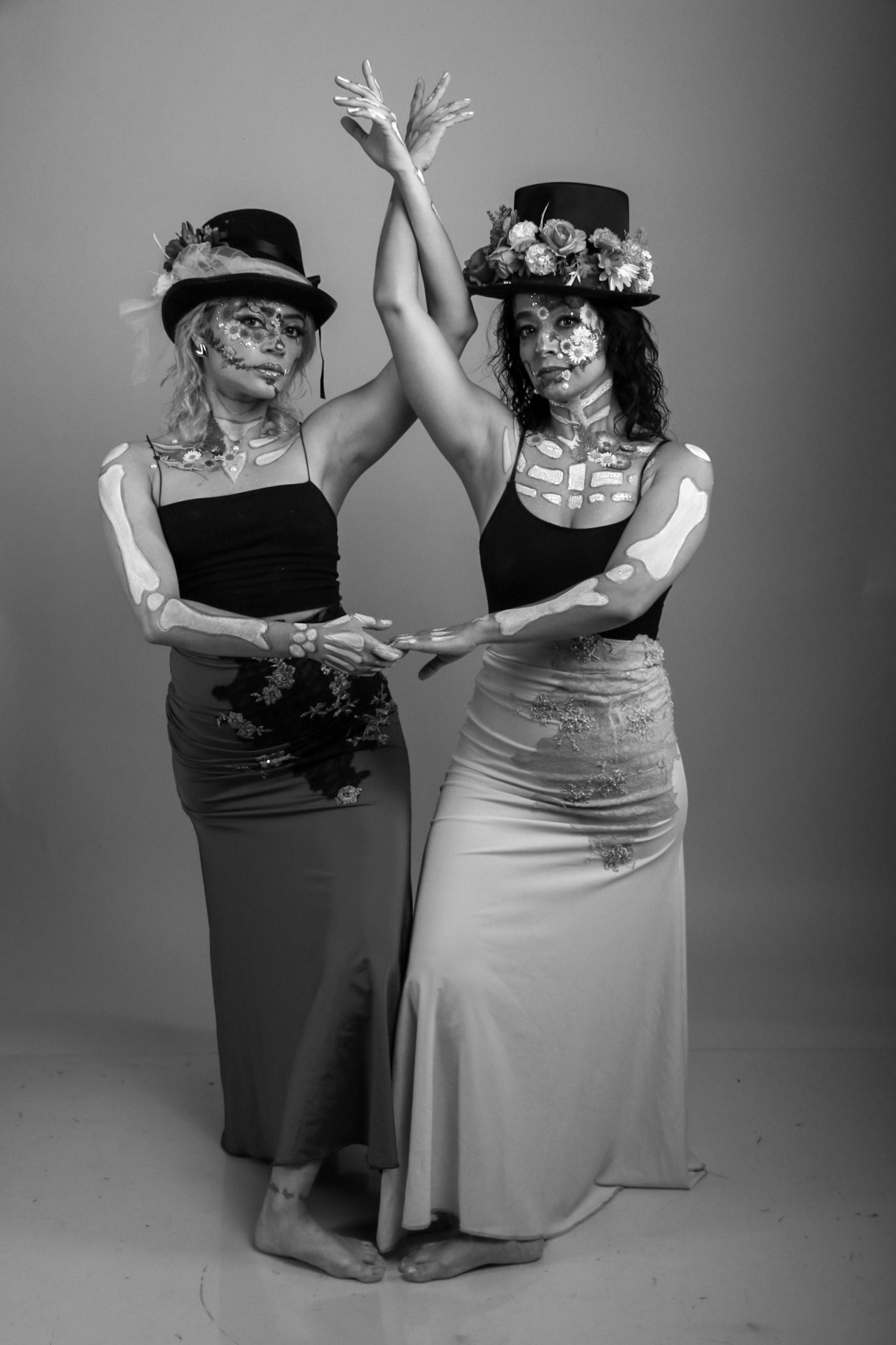 Black and white artistic portrait of costumed dancers · Free Stock Photo