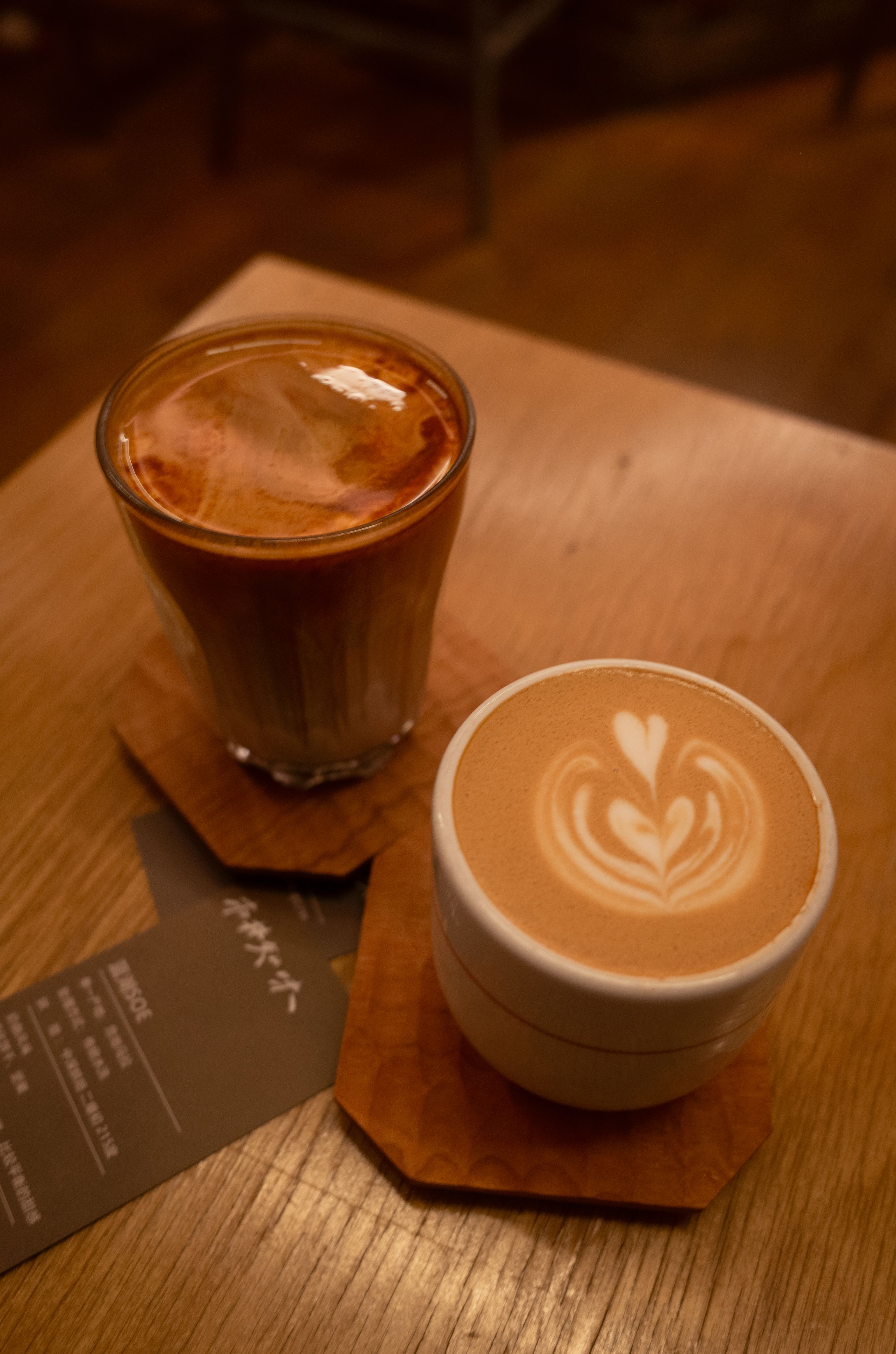 Latte Art and Espresso on Wooden Tabletop · Free Stock Photo