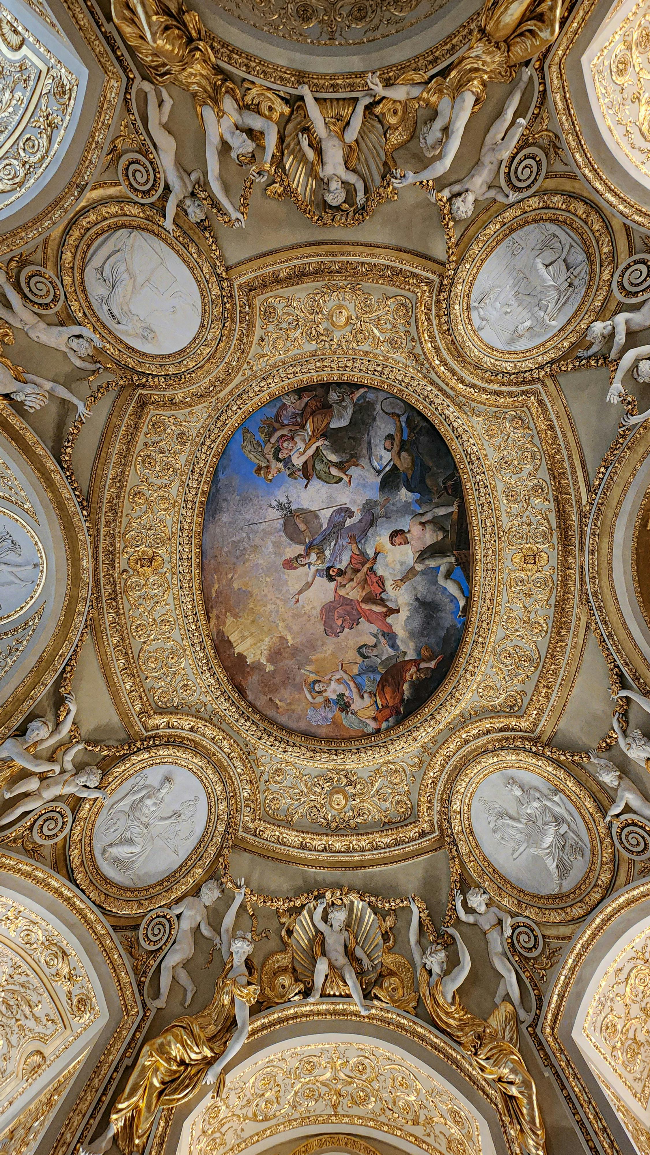 Luxurious Baroque Ceiling in Louvre Museum · Free Stock Photo