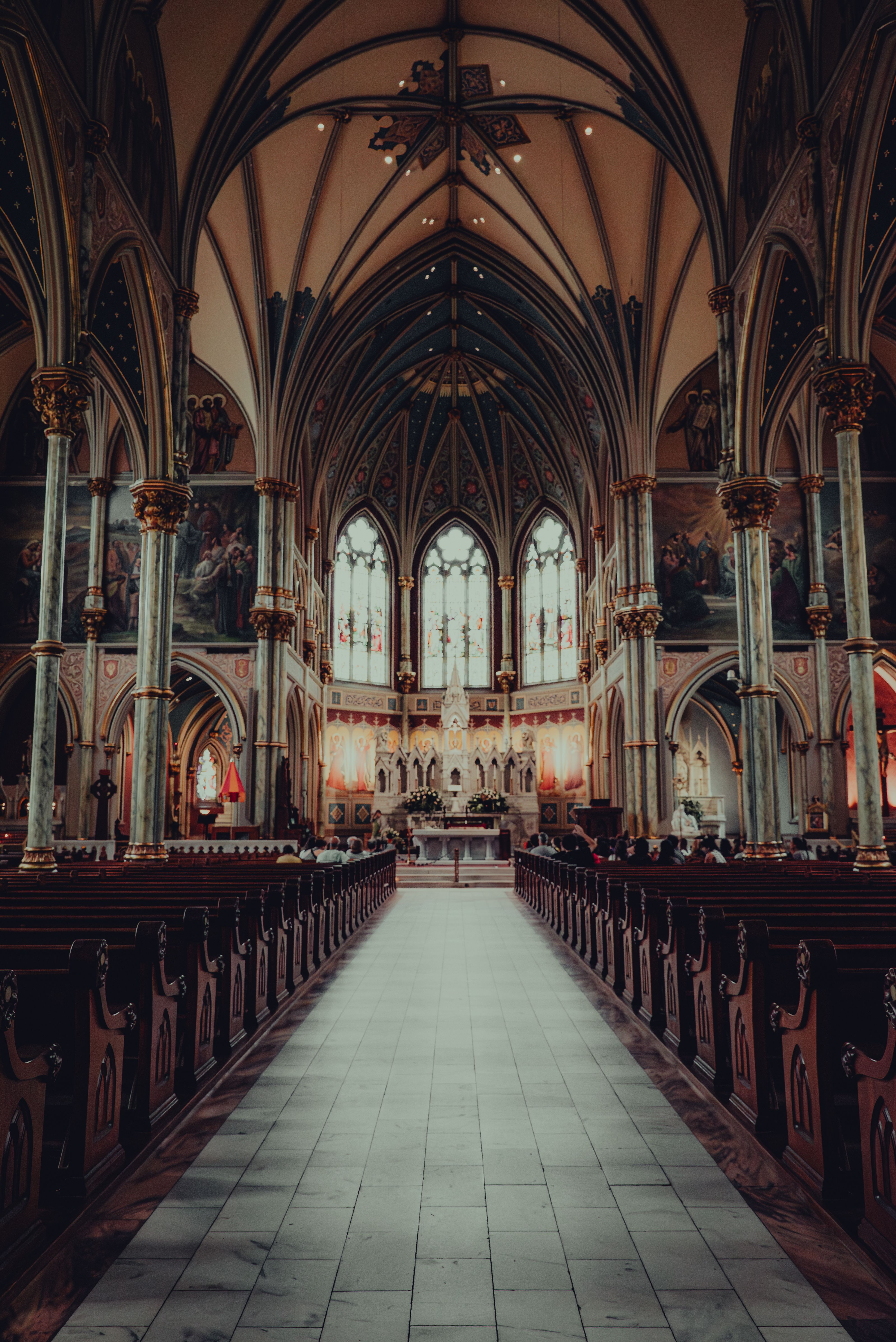 Gothic Cathedral Interior with Stained Glass Windows · Free Stock Photo