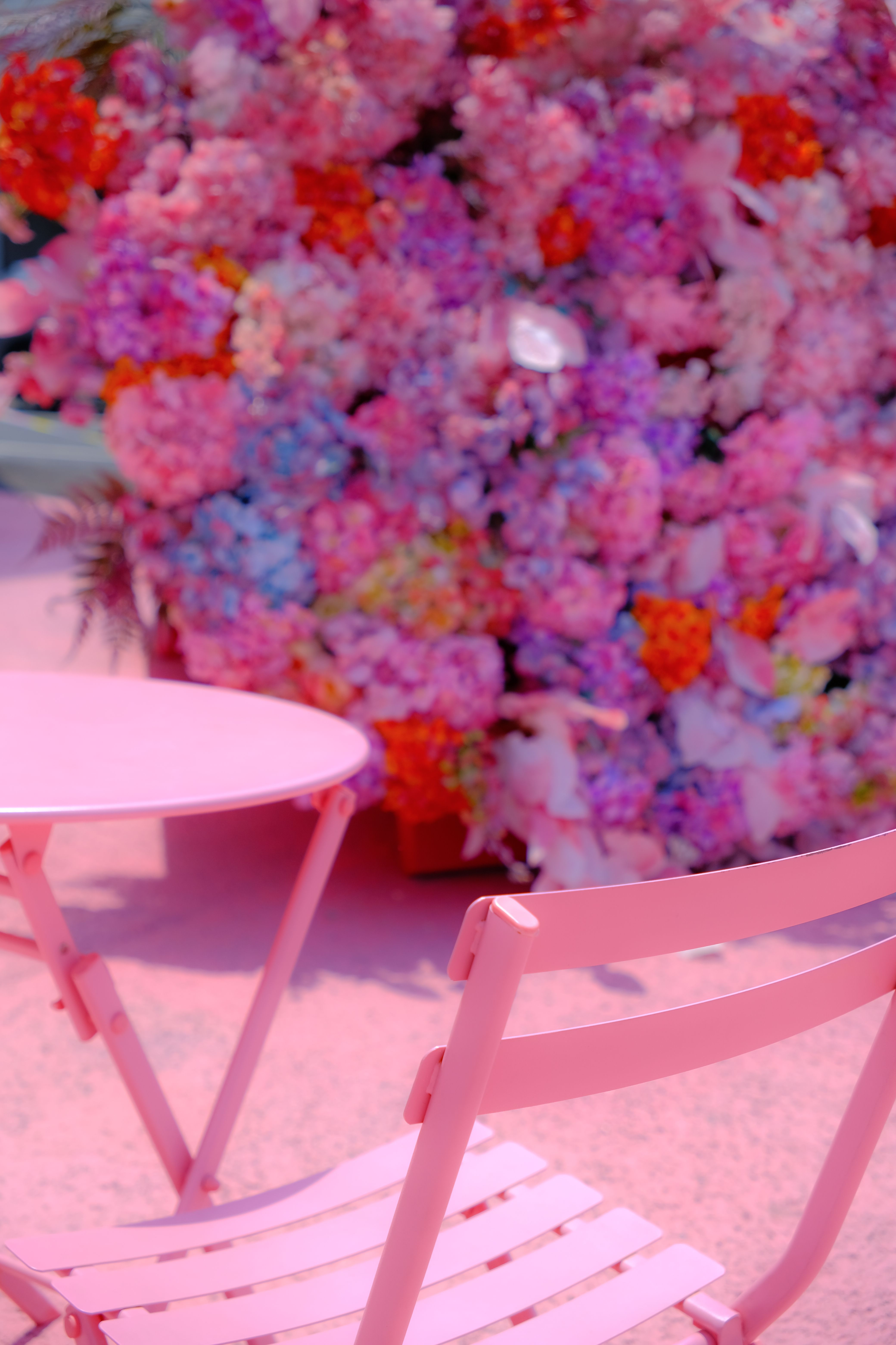 Vibrant Pink Outdoor Cafe with Floral Decor · Free Stock Photo