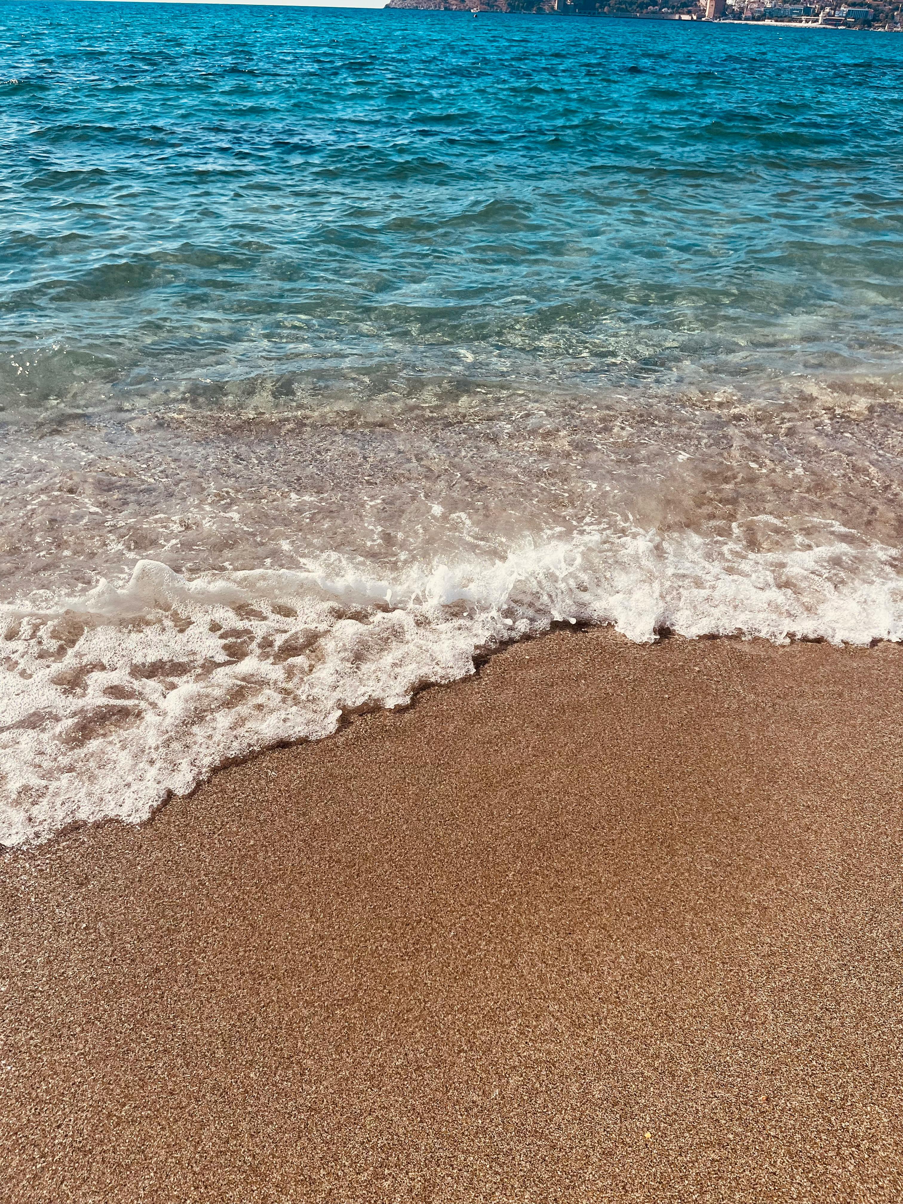 Serene Beach Shoreline with Gentle Waves · Free Stock Photo