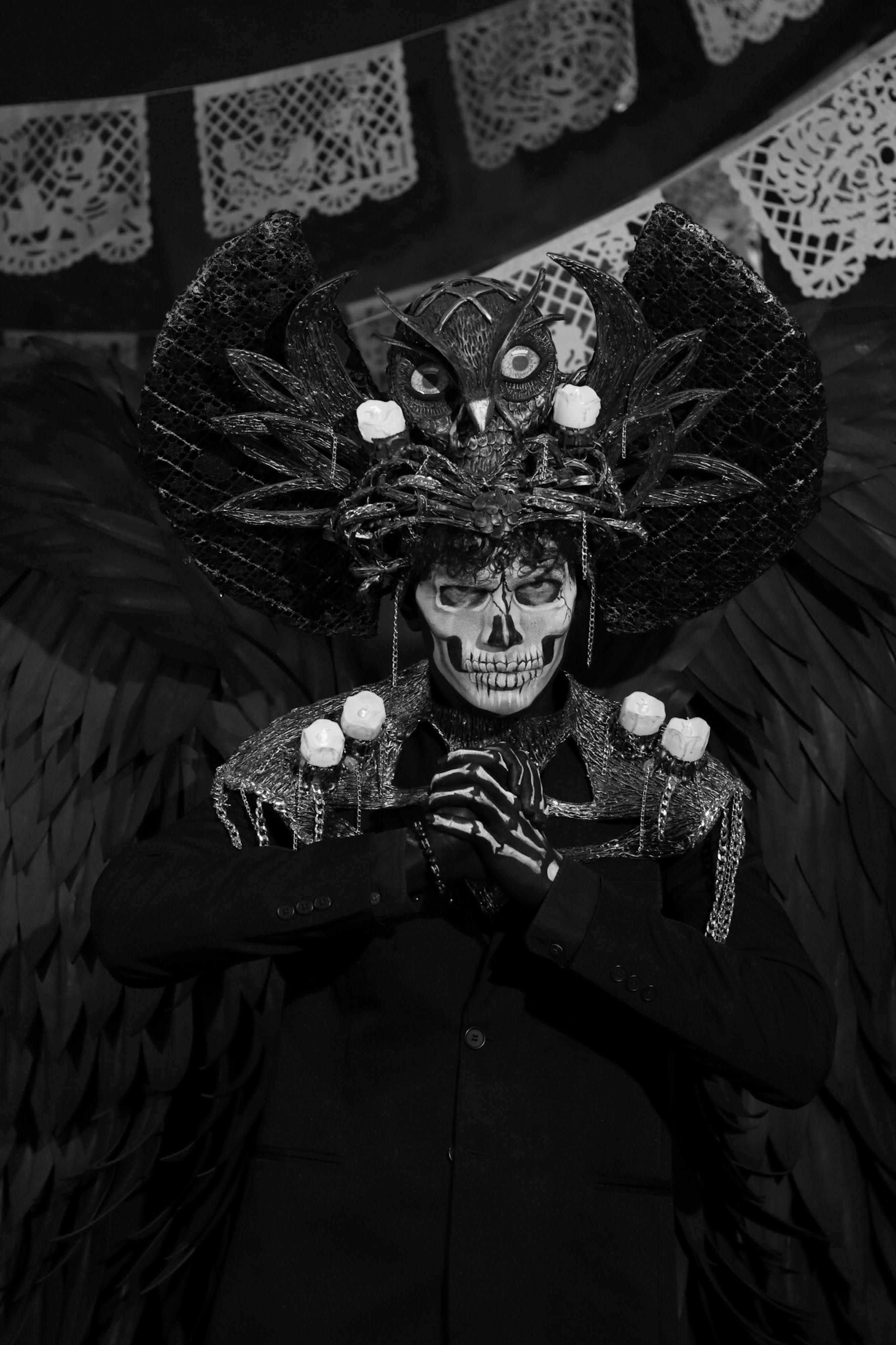 Dramatic Black and White Skeleton Costume Portrait · Free Stock Photo