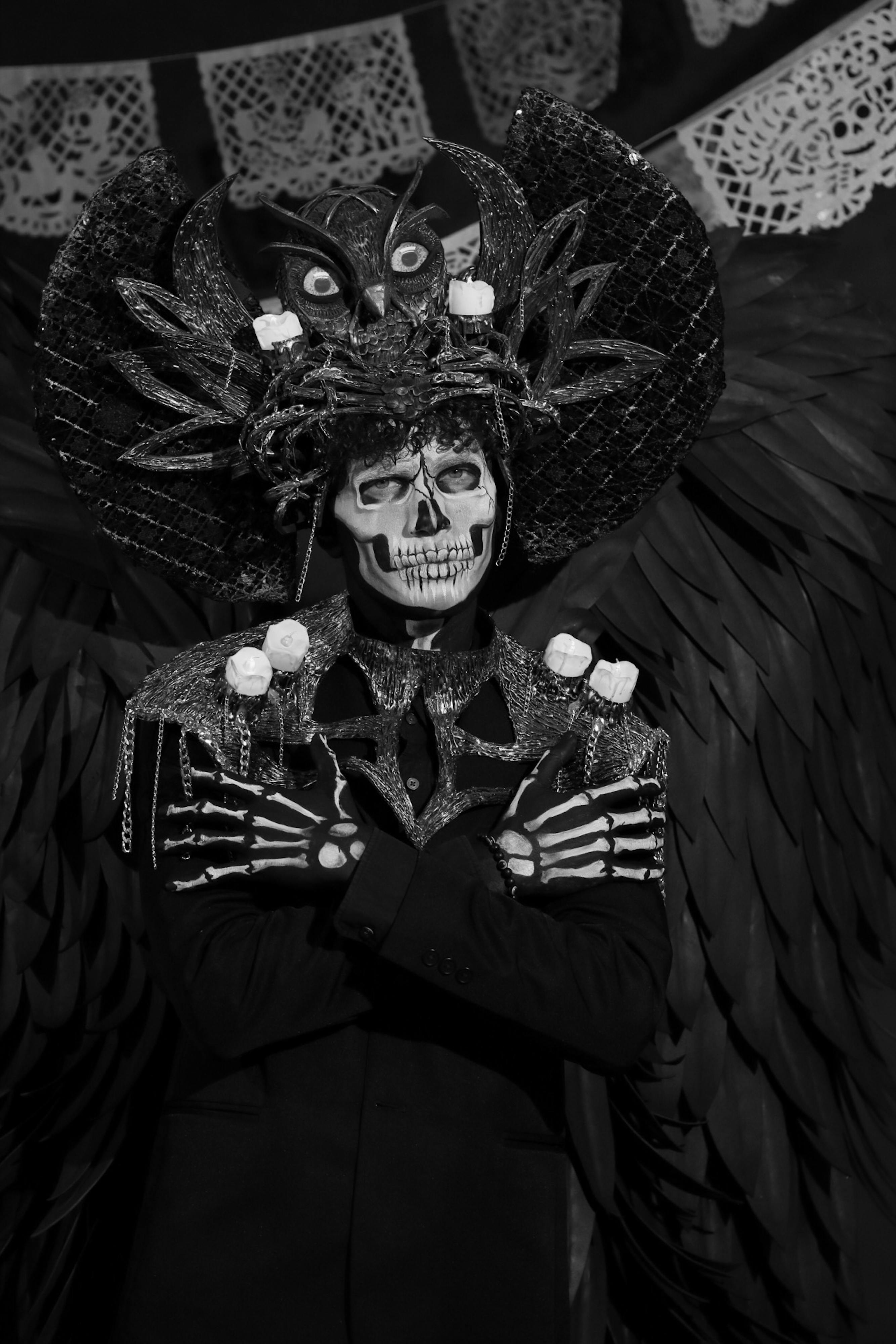 Dramatic Black and White Skeleton Costume Portrait · Free Stock Photo
