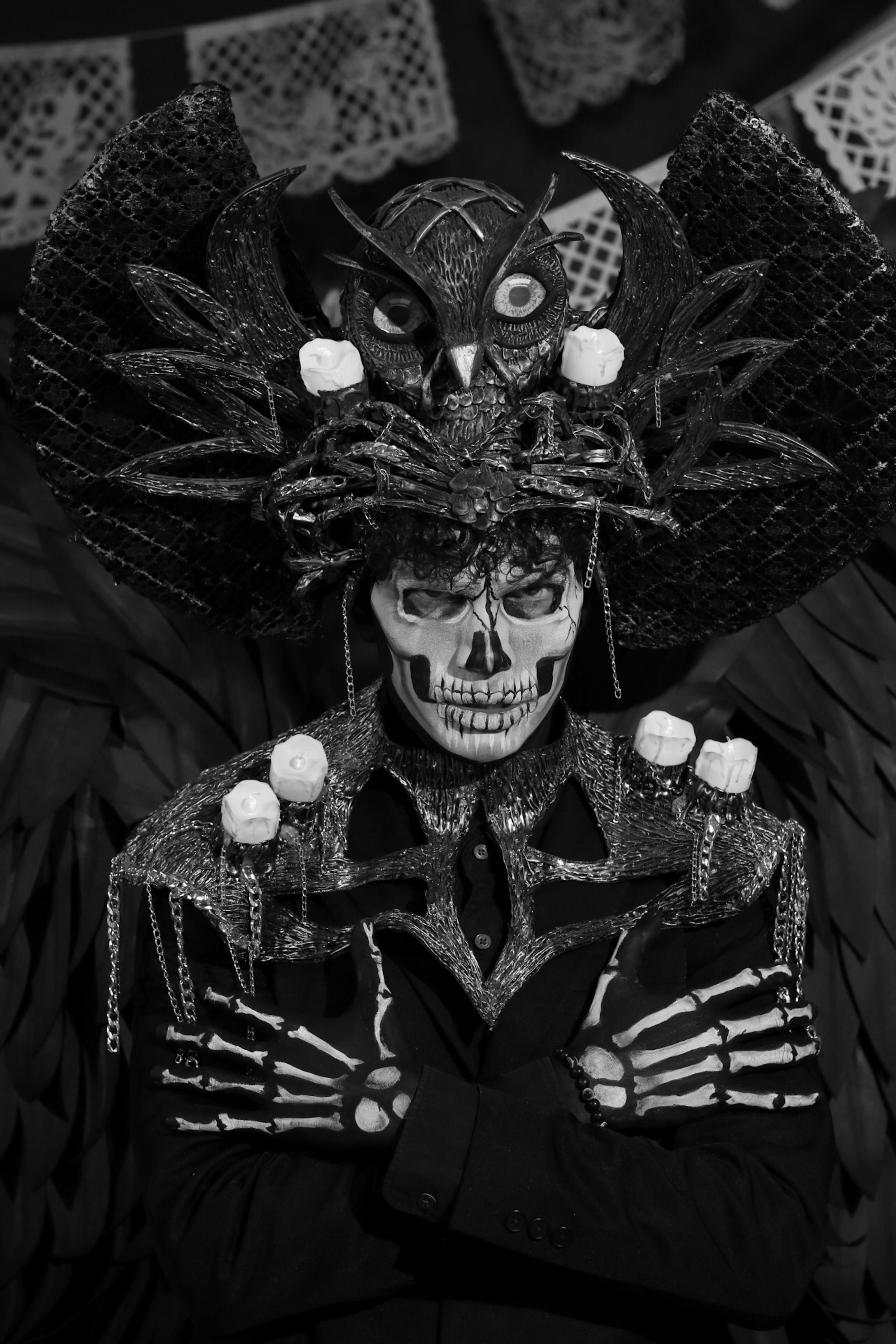 Intricate Skeleton Costume with Dark Angel Wings · Free Stock Photo