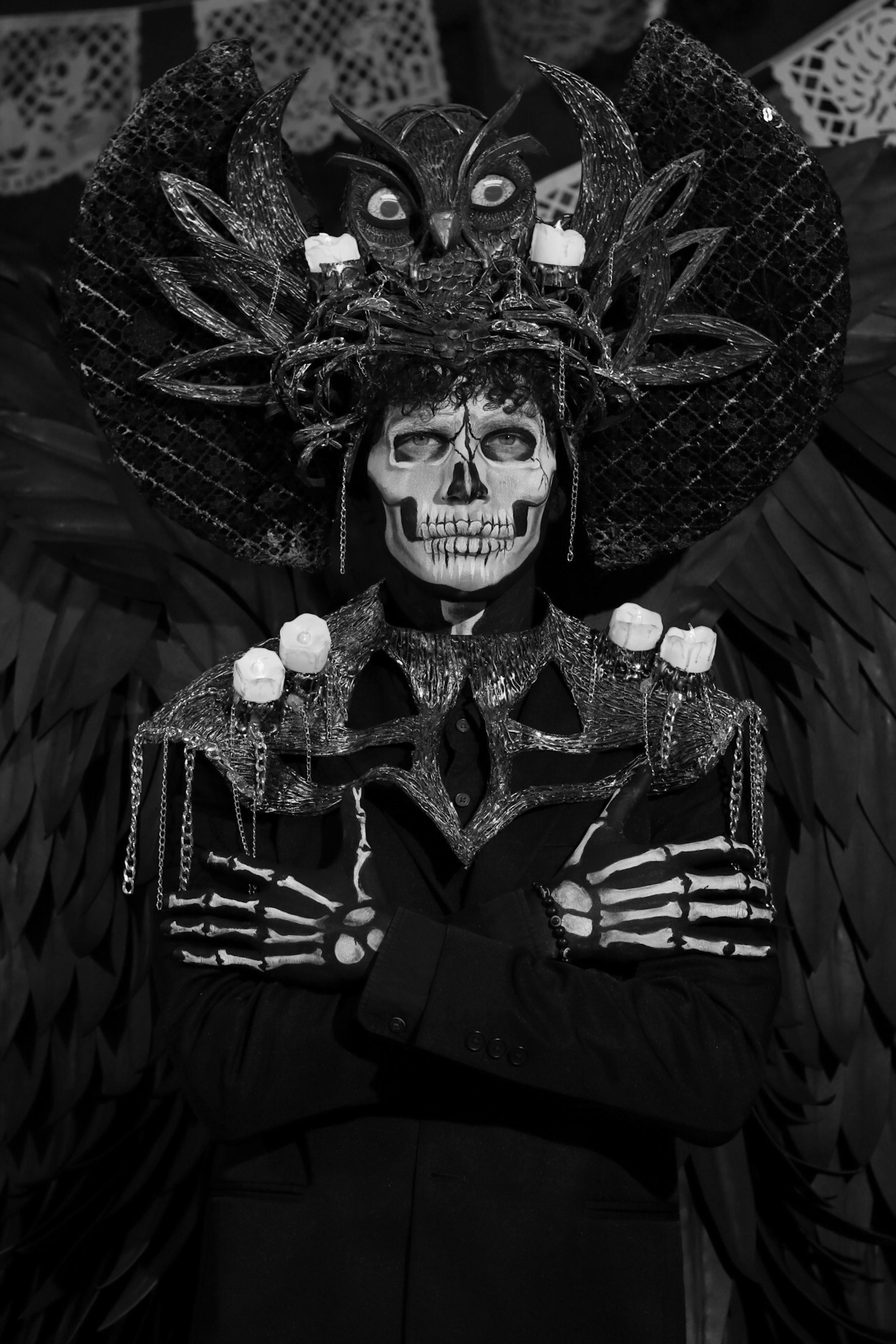 Skeleton Costume with Ornate Headpiece and Wings · Free Stock Photo