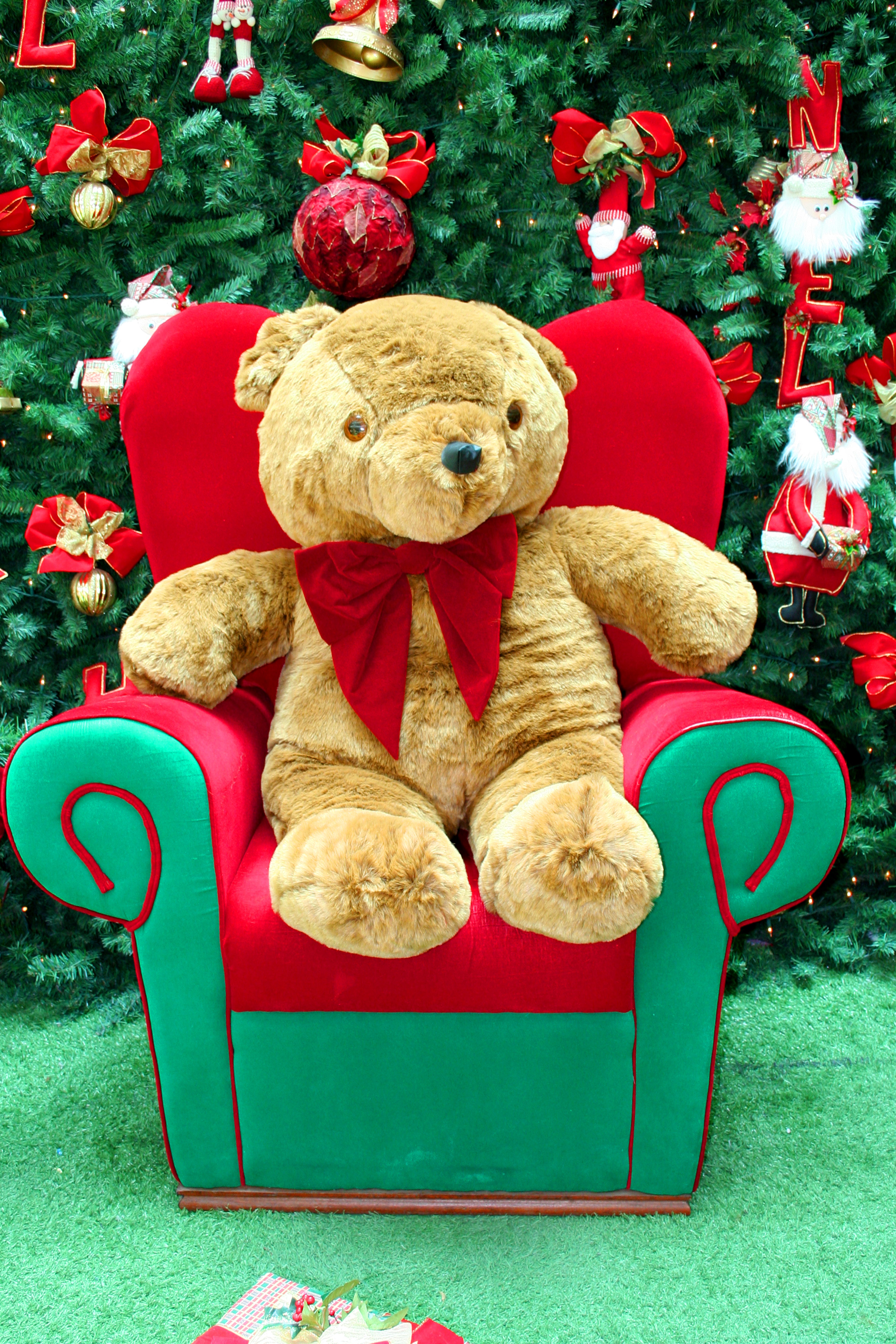 Festive Teddy Bear on Holiday Chair in Rio · Free Stock Photo