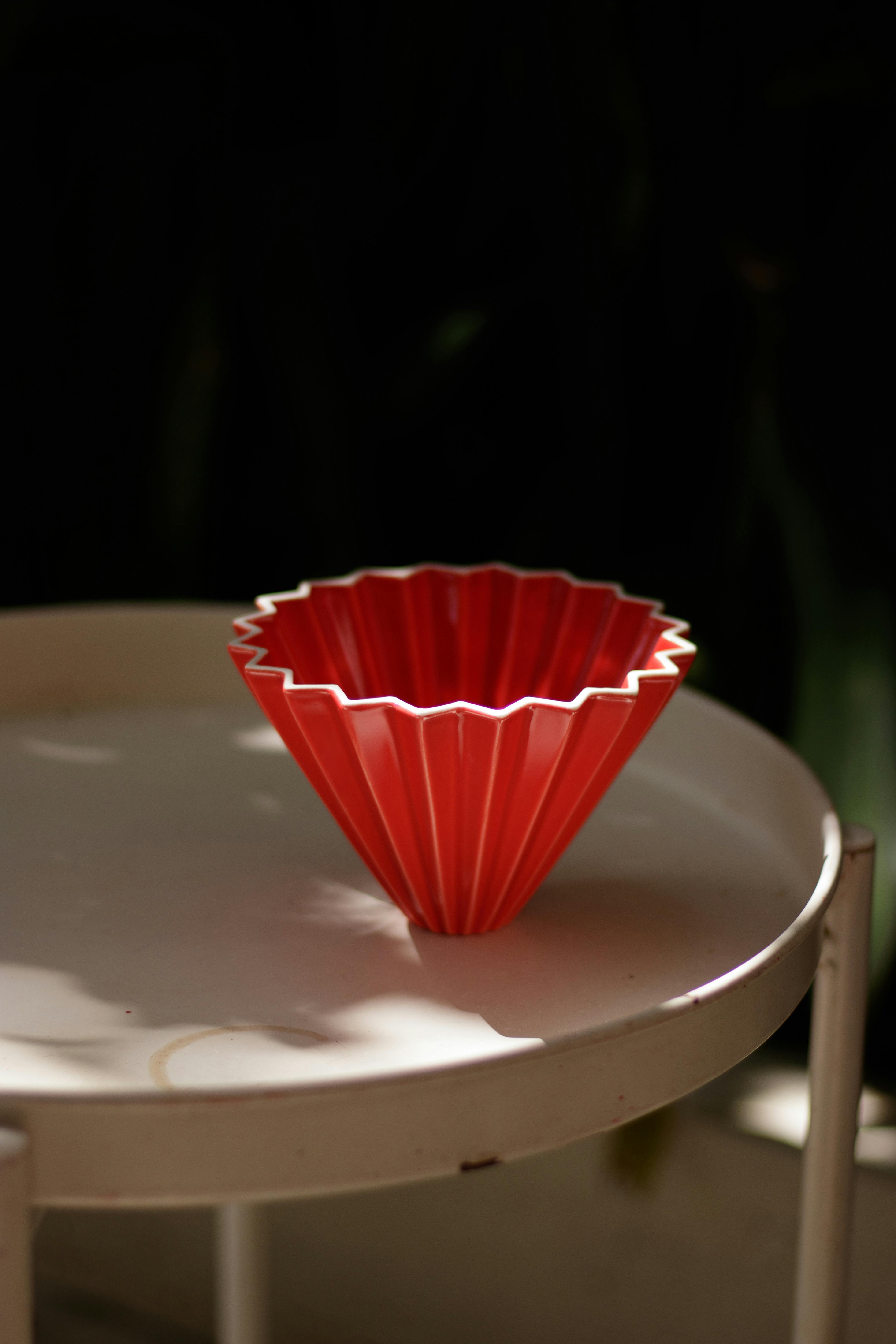 Red Origami Coffee Filter on White Table · Free Stock Photo