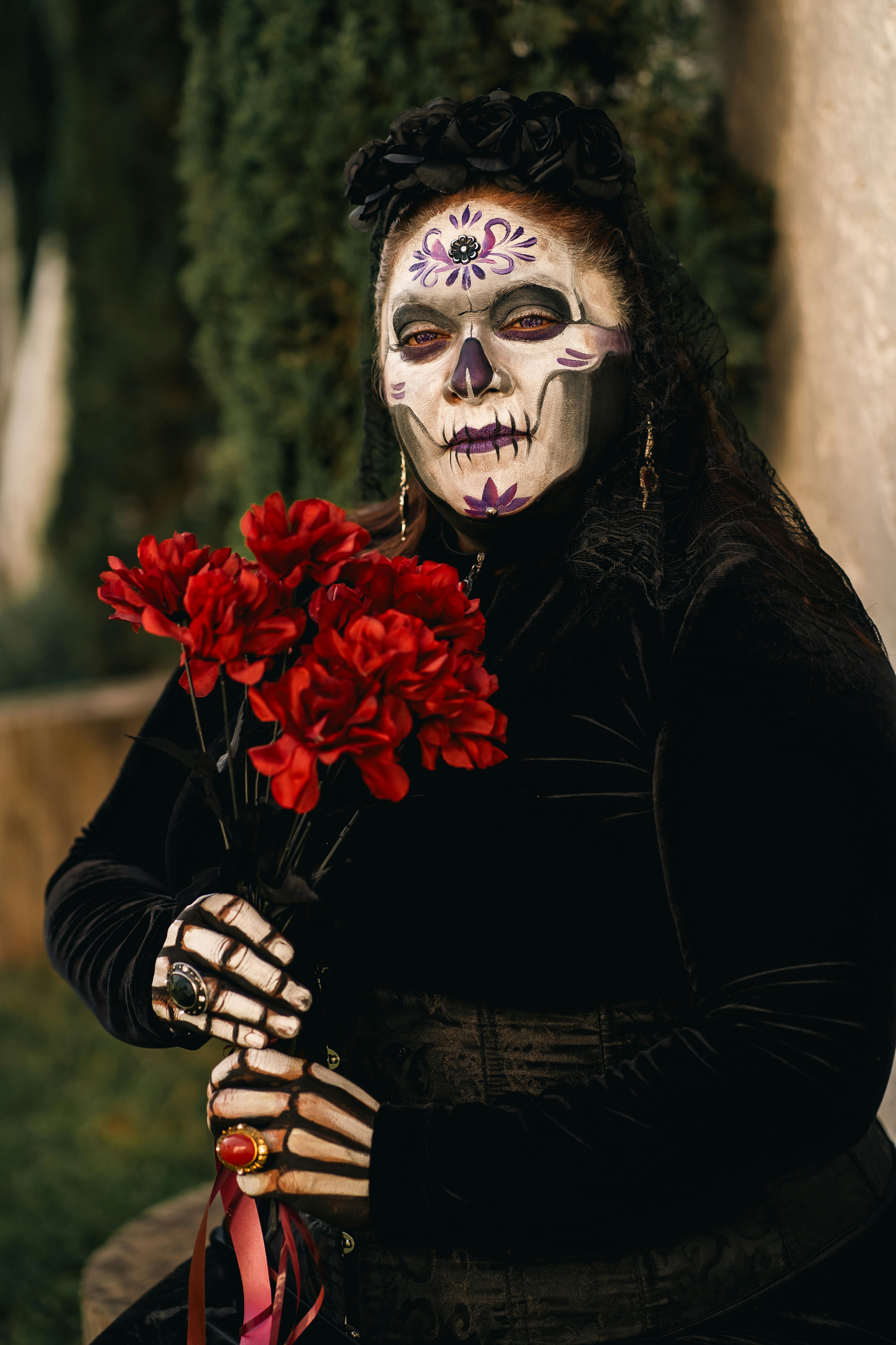 Elegant Catrina Portrait with Red Roses · Free Stock Photo
