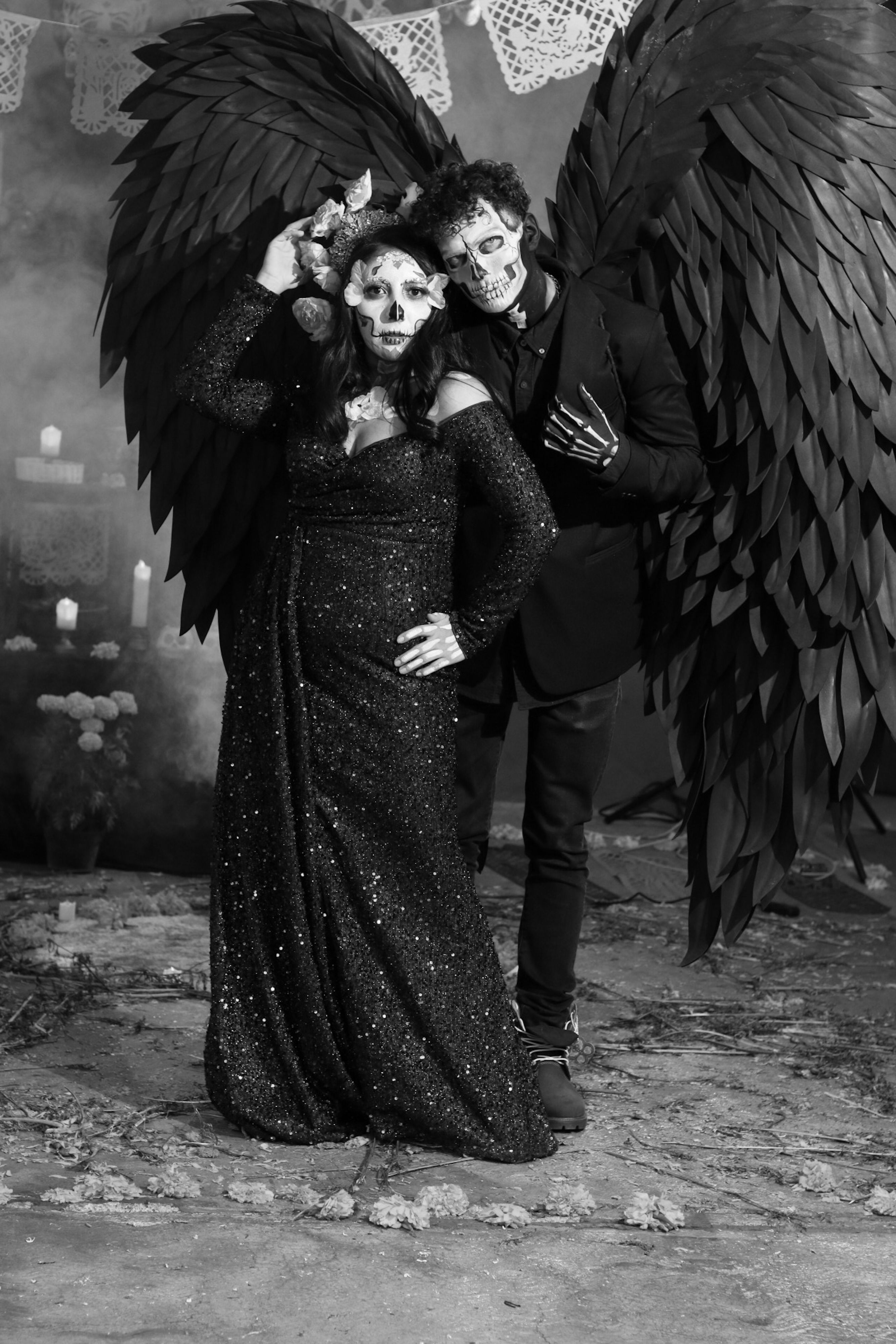 Gothic Couple in Costume with Dark Wings · Free Stock Photo