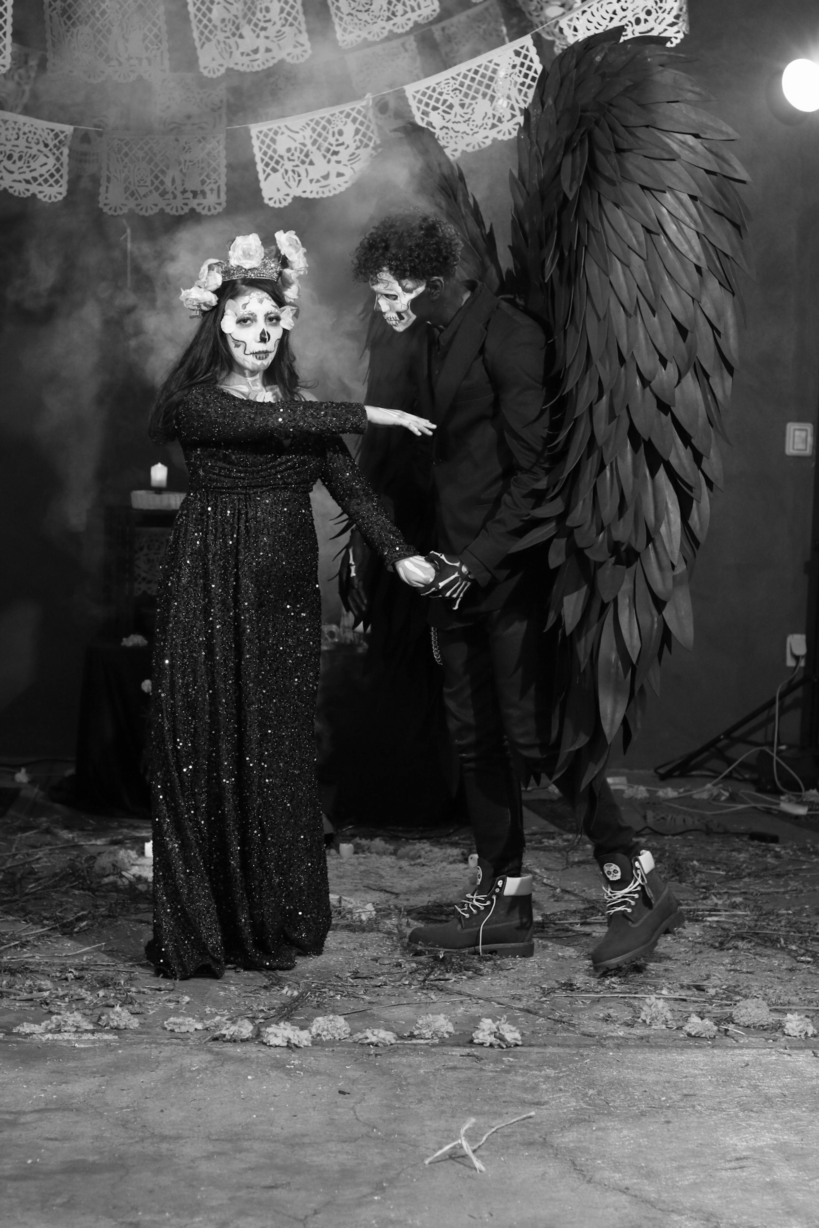 Dramatic Skeleton Couple in Halloween Costume · Free Stock Photo