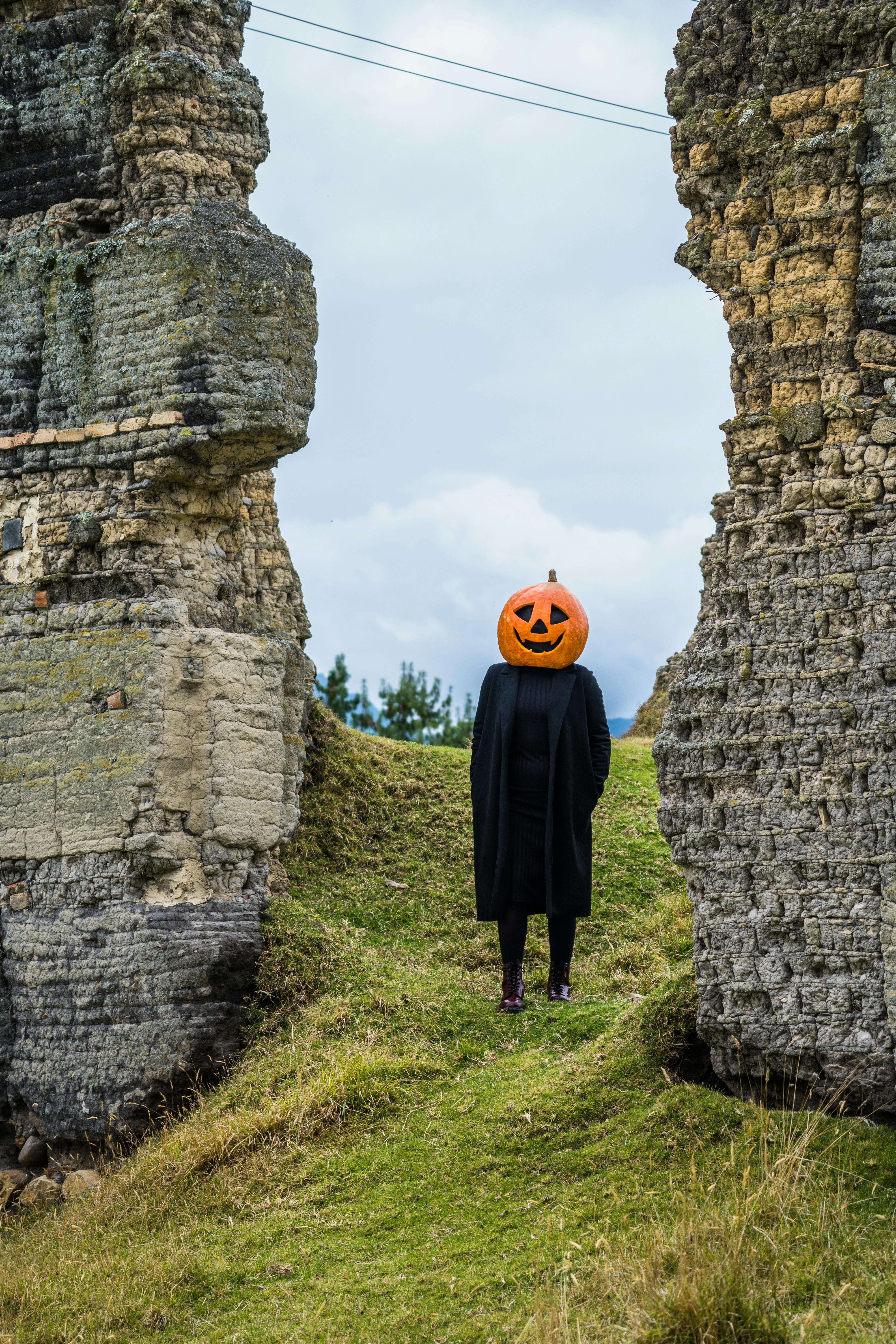 Halloween Pumpkin Mask at Ruins in Guasca · Free Stock Photo
