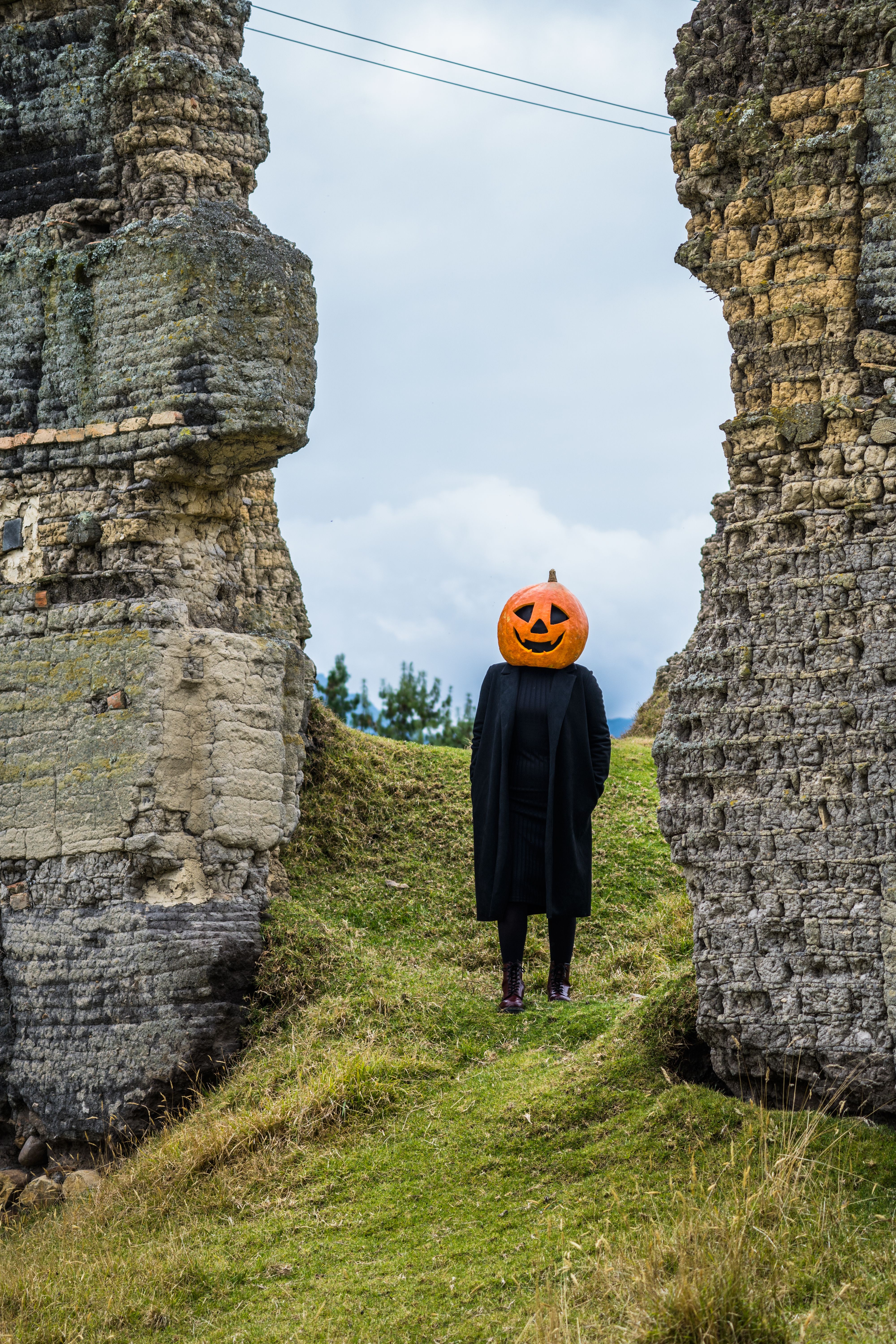 Halloween Pumpkin Mask at Ruins in Guasca · Free Stock Photo
