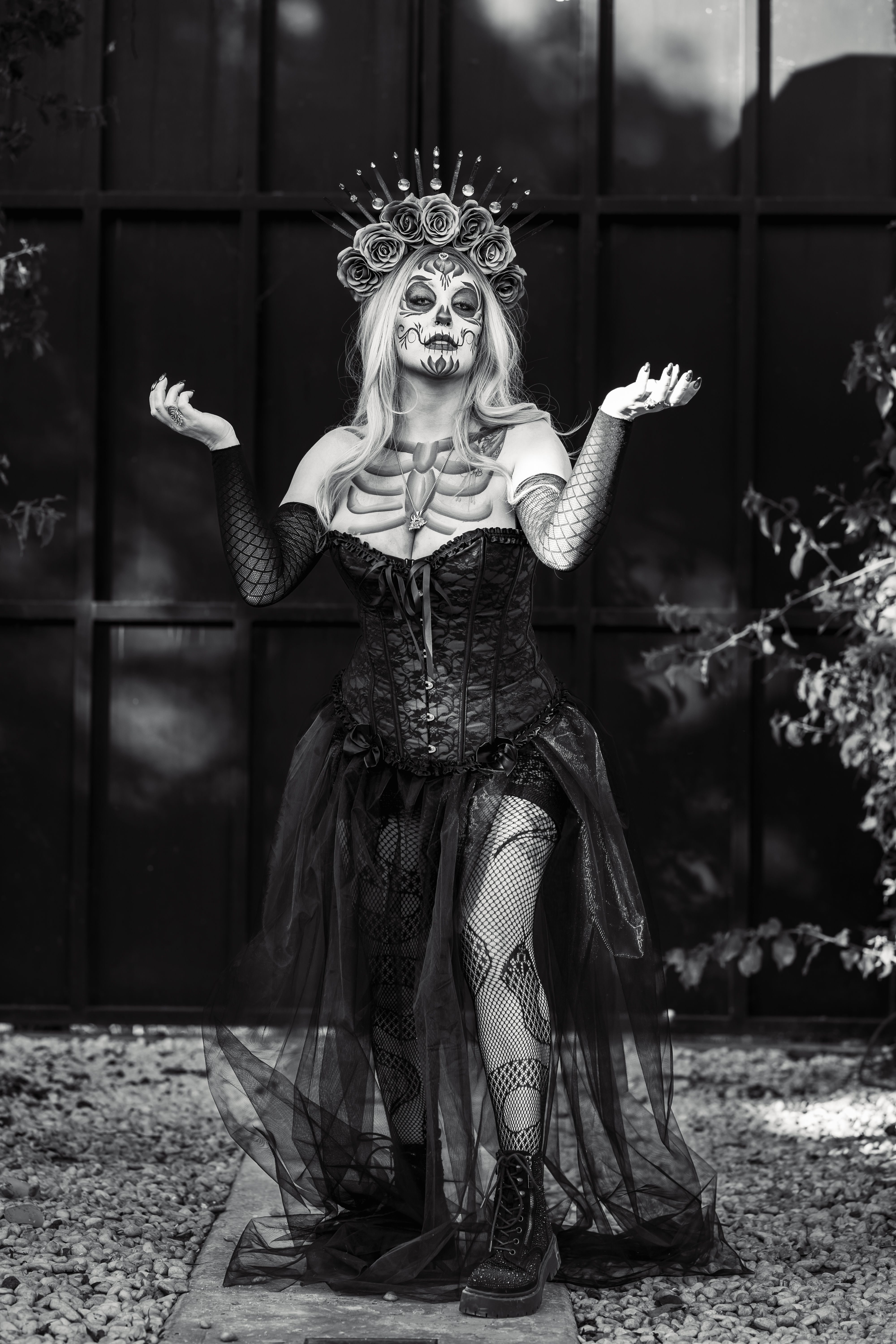 Elegant Catrina in Traditional Costume with Floral Headdress · Free ...