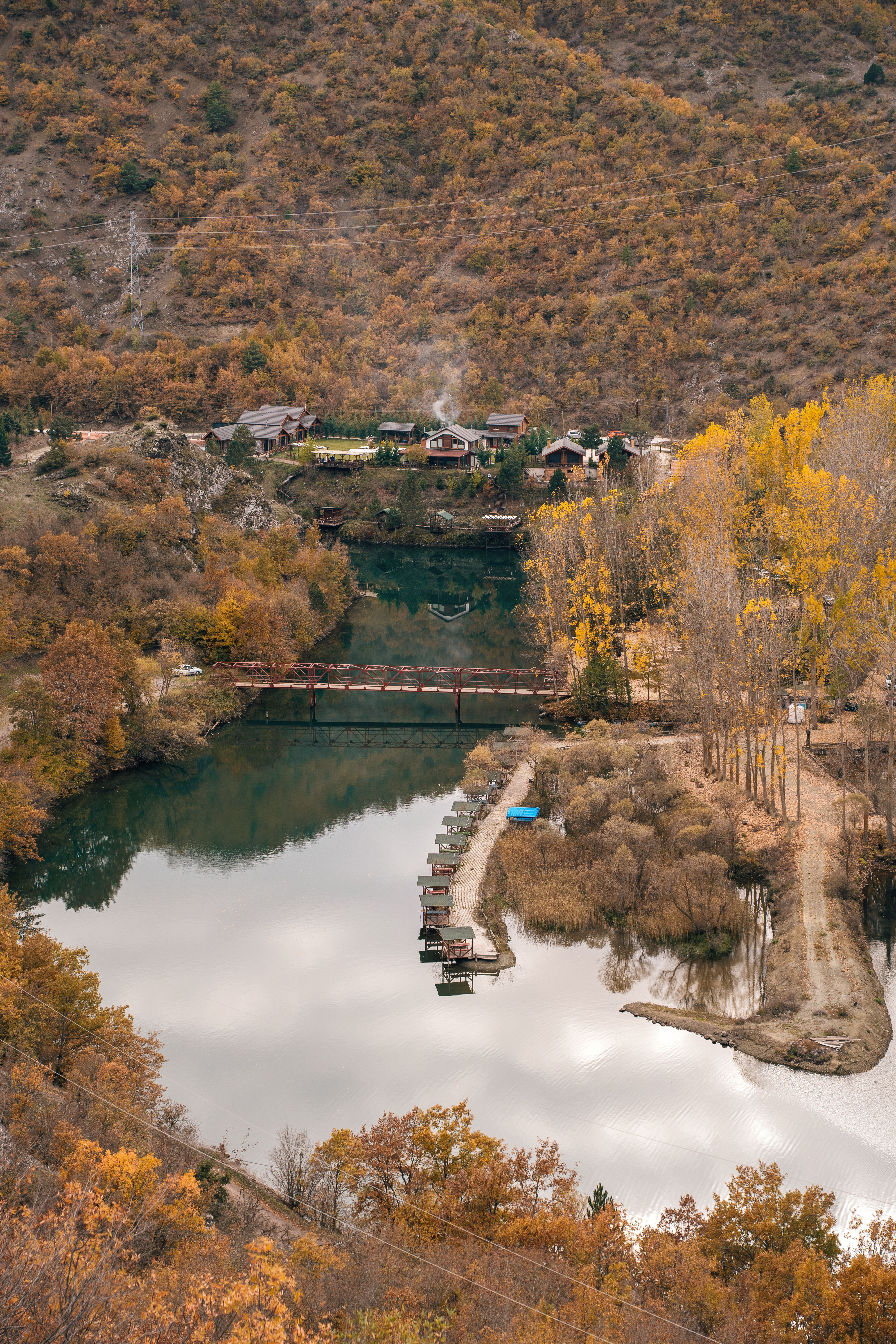 Scenic Autumn River Landscape with Bridge · Free Stock Photo