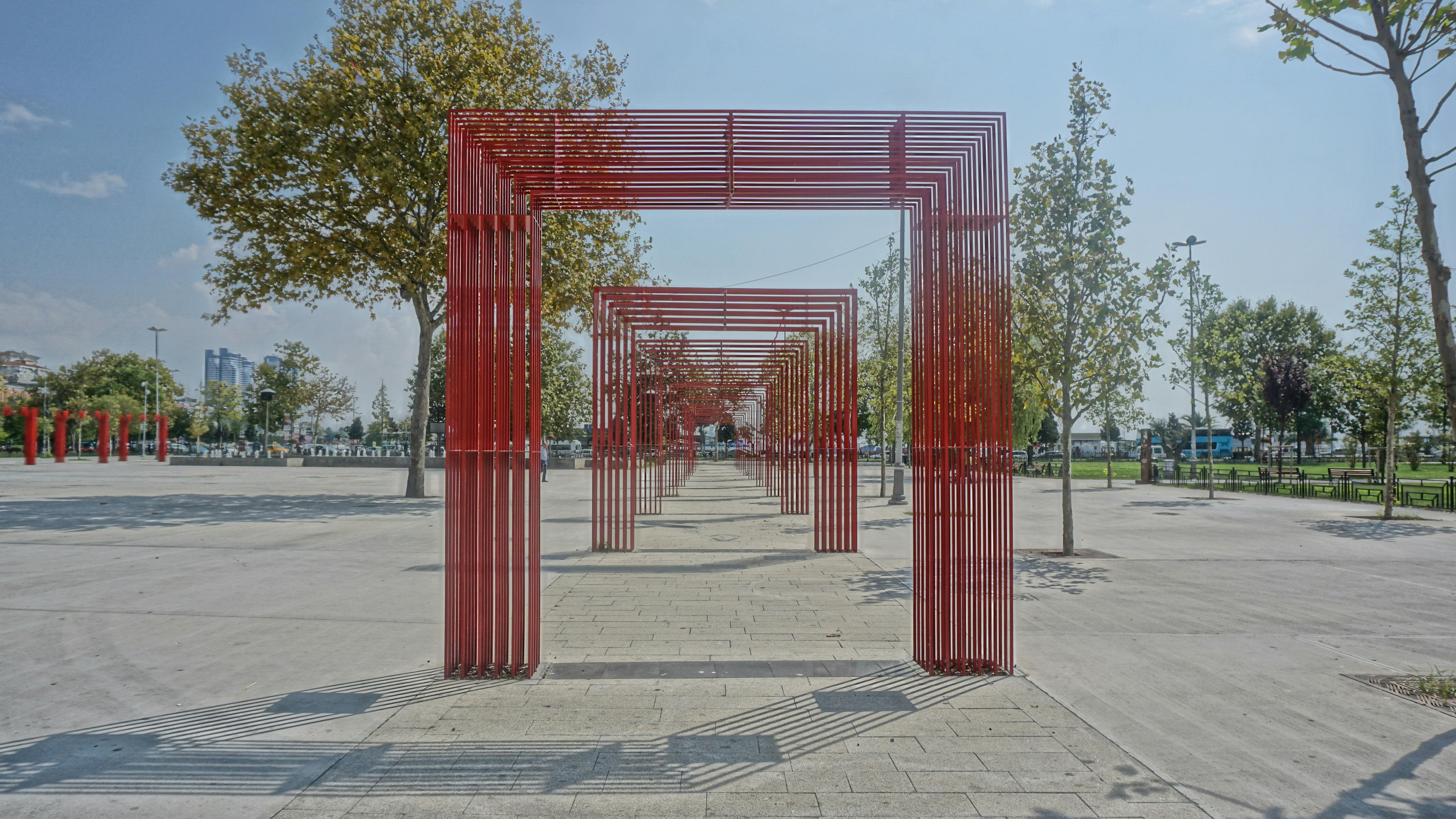 Modern Red Metal Frames in İstanbul Park · Free Stock Photo