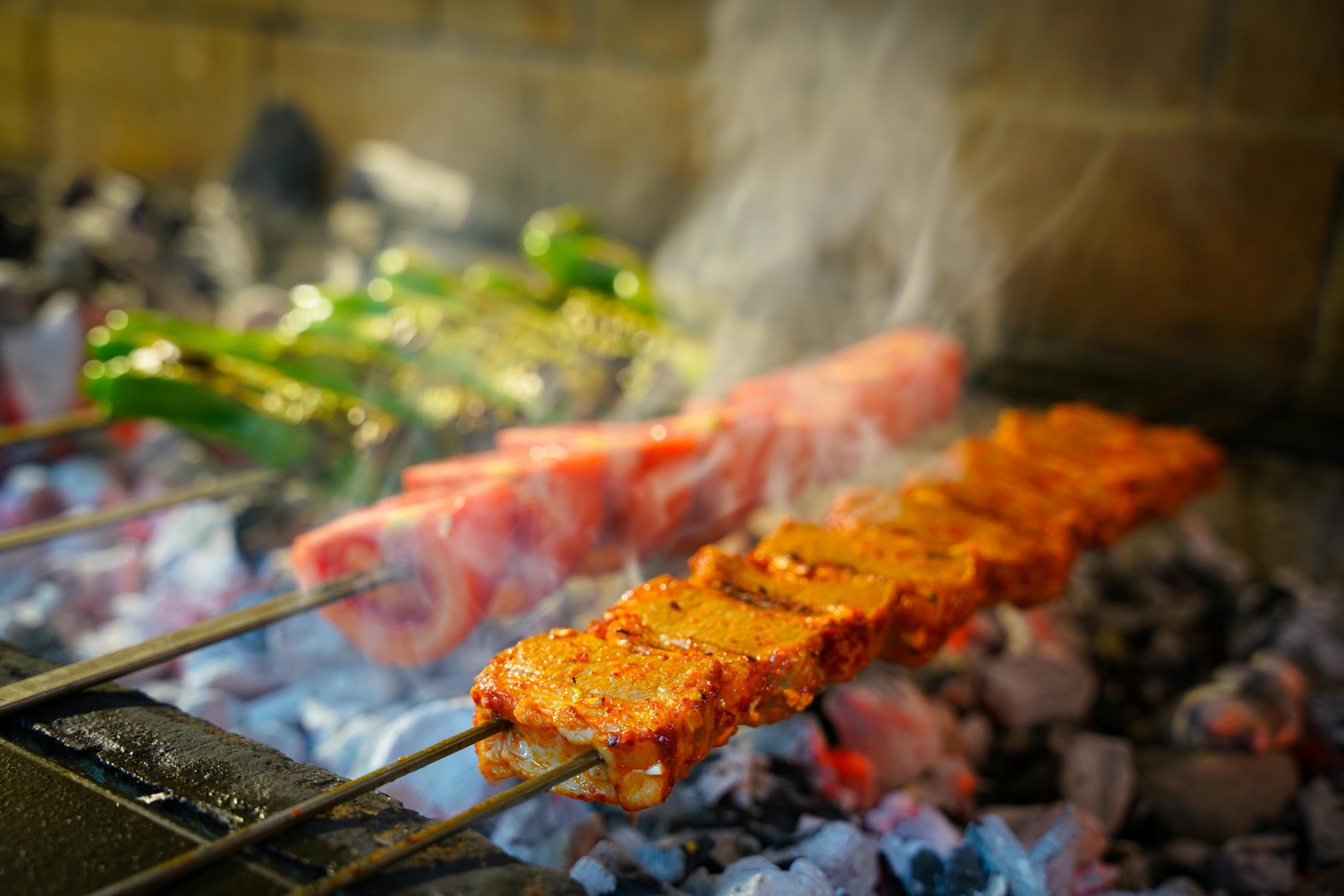 Authentic Turkish Skewered Kebabs Grilling · Free Stock Photo