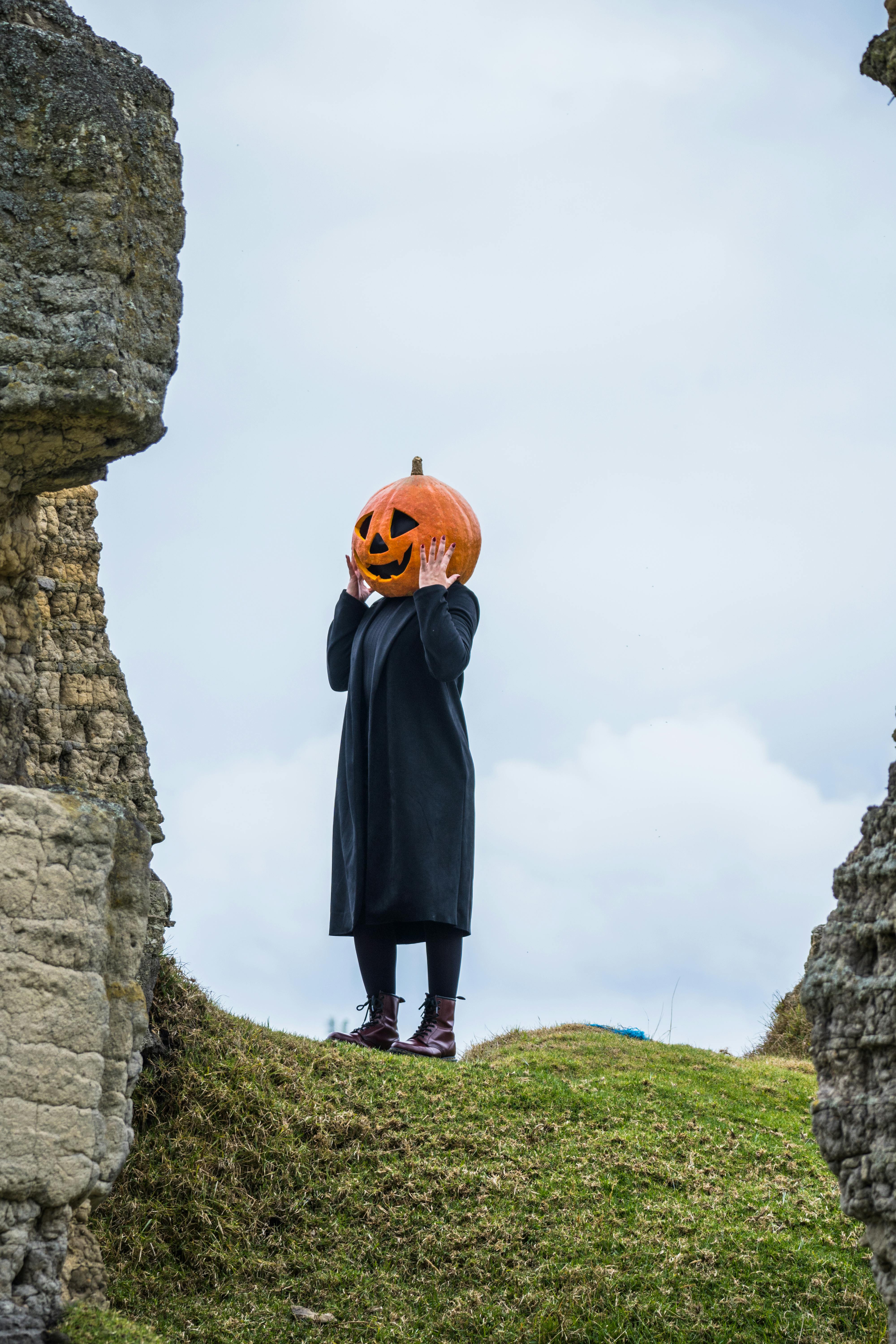 People with Pumpkin Heads Sitting and Standing near Fence · Free Stock ...
