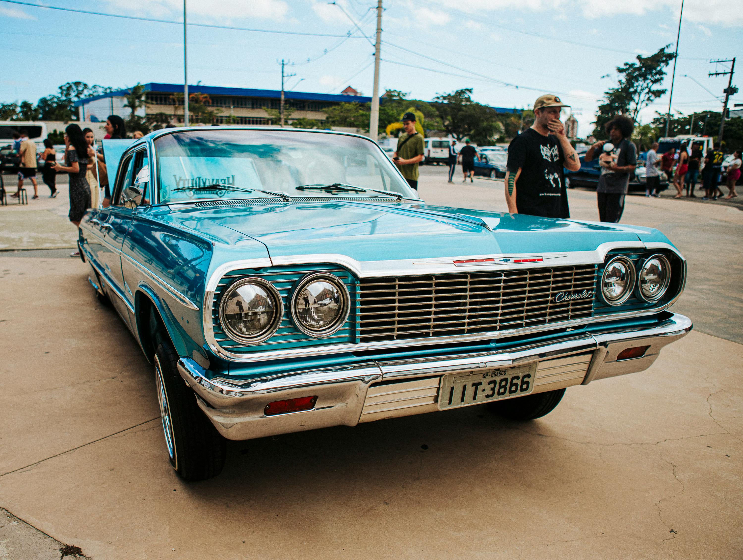 Classic Blue Chevrolet Vintage Car at Outdoor Event · Free Stock Photo