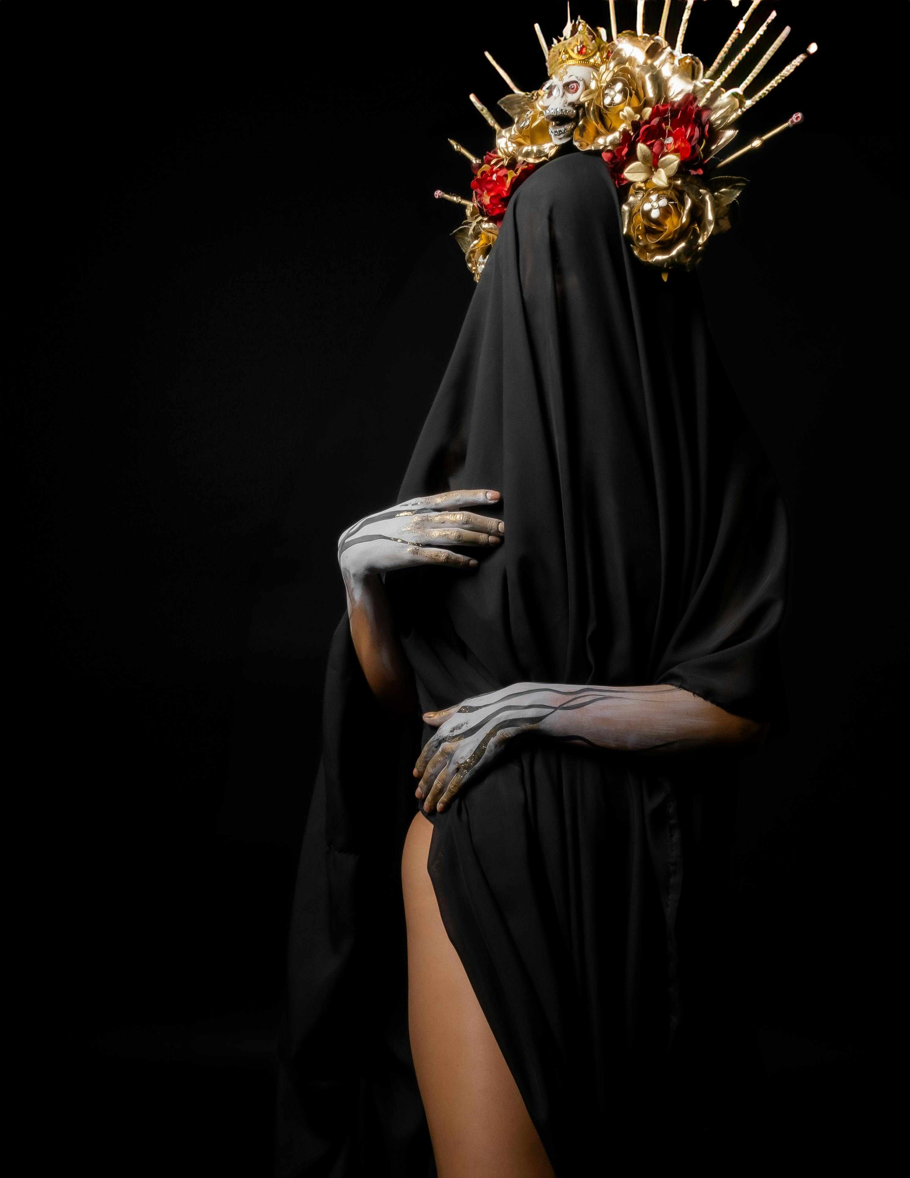 Surreal Portrait of Veiled Figure with Artistic Headpiece · Free Stock ...