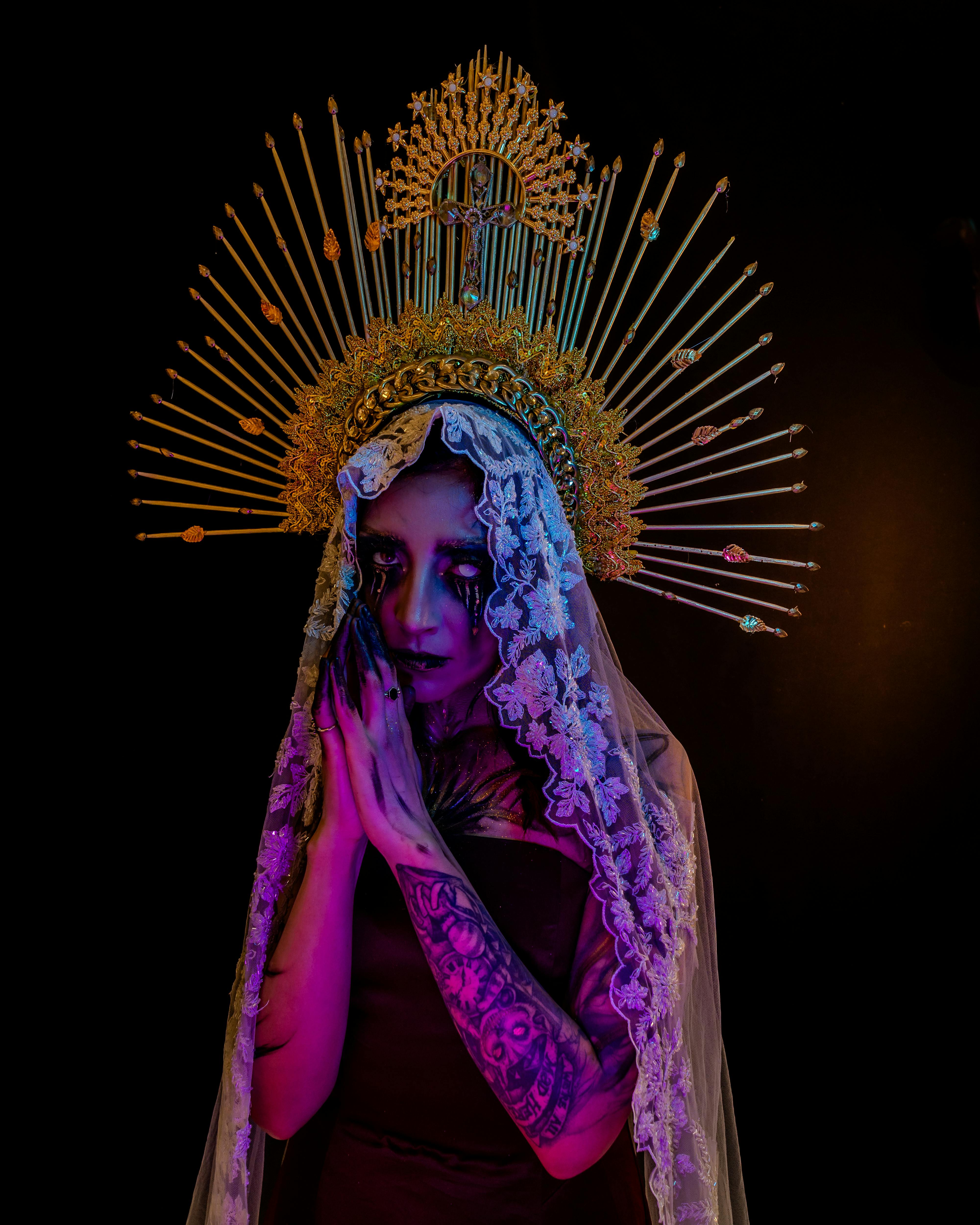 Mystical Portrait with Surreal Makeup and Crown · Free Stock Photo