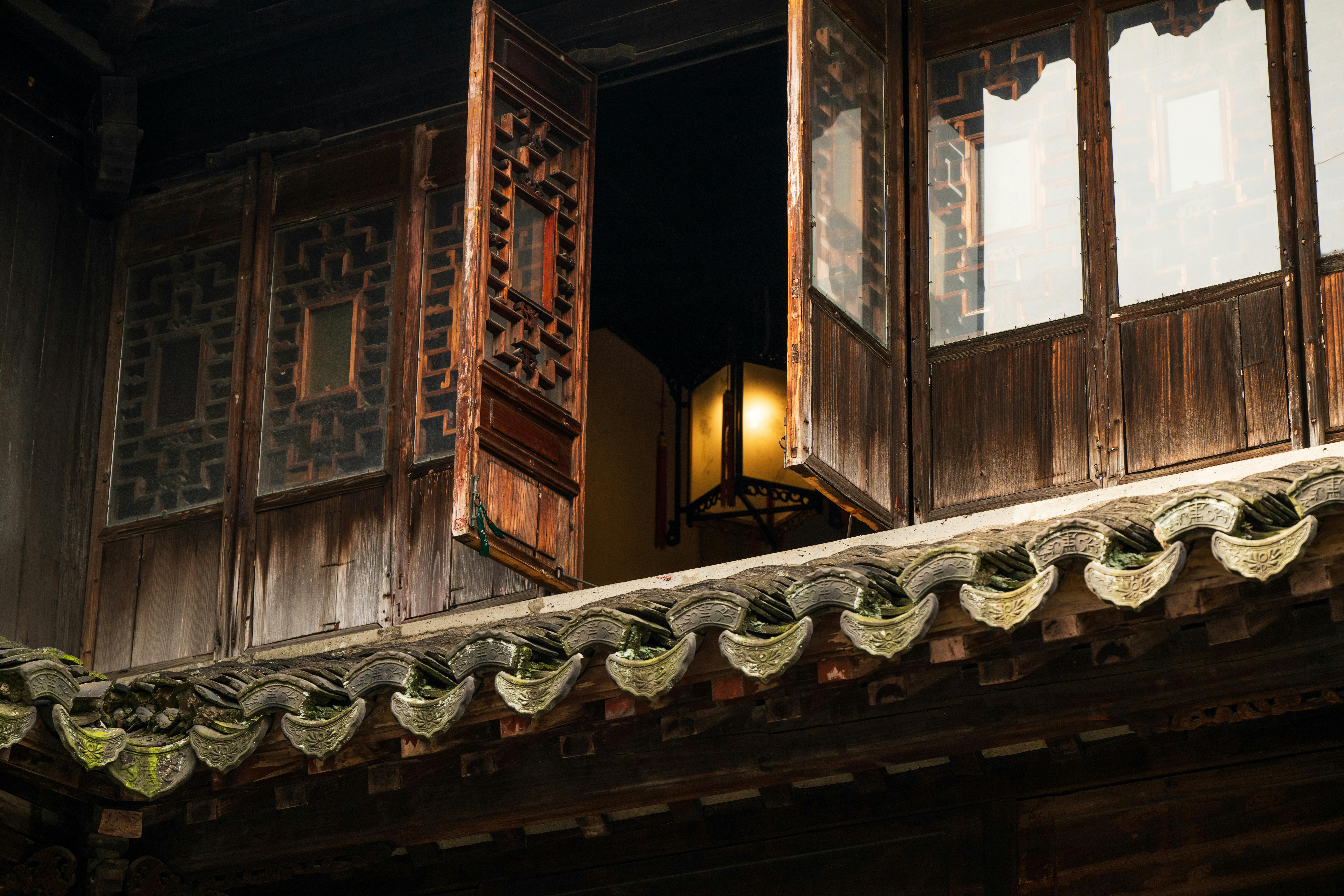 Traditional Wooden Architecture with Open Windows · Free Stock Photo