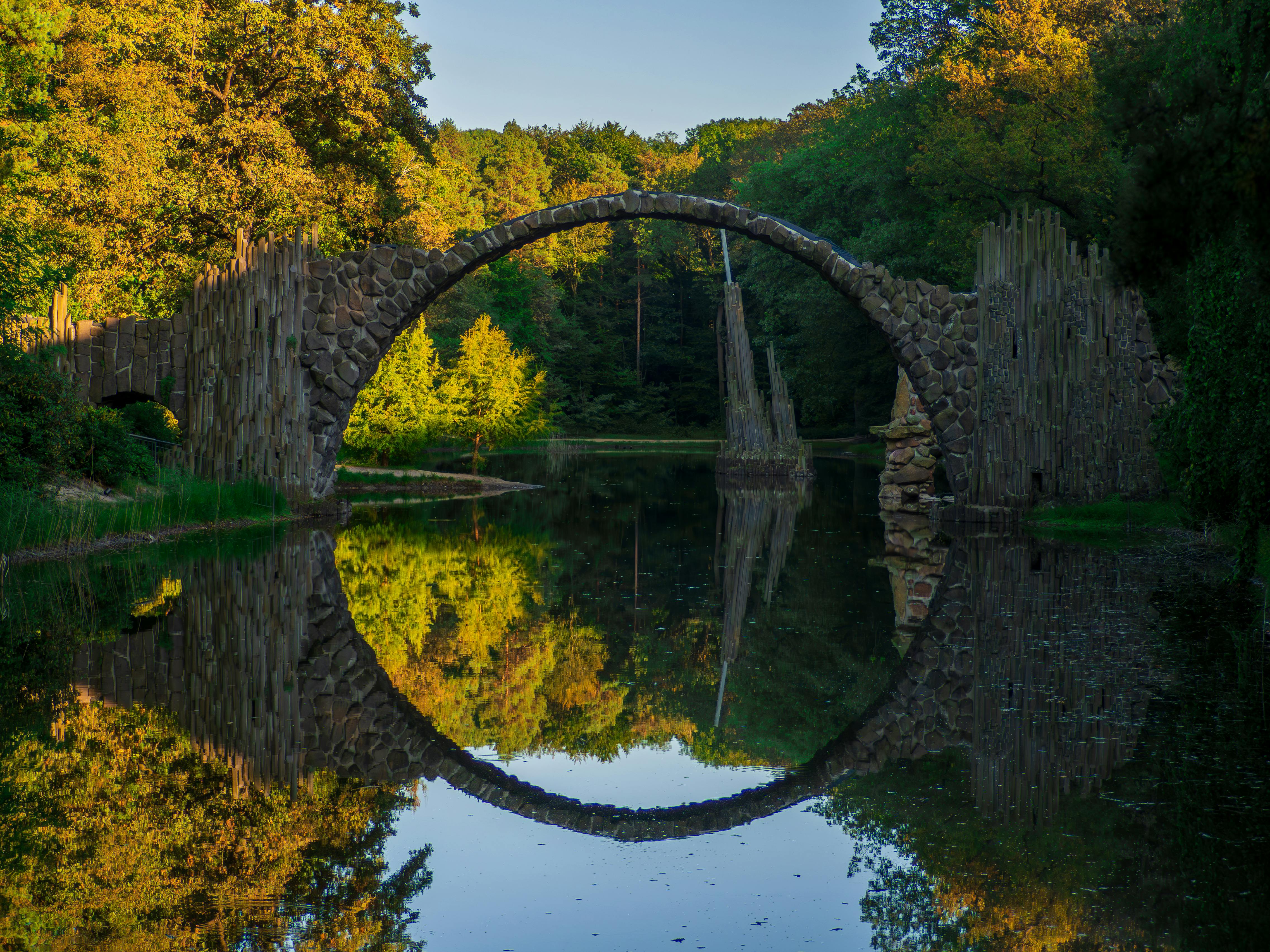 Rakotzbrücke Arch Bridge Reflection in Forest · Free Stock Photo