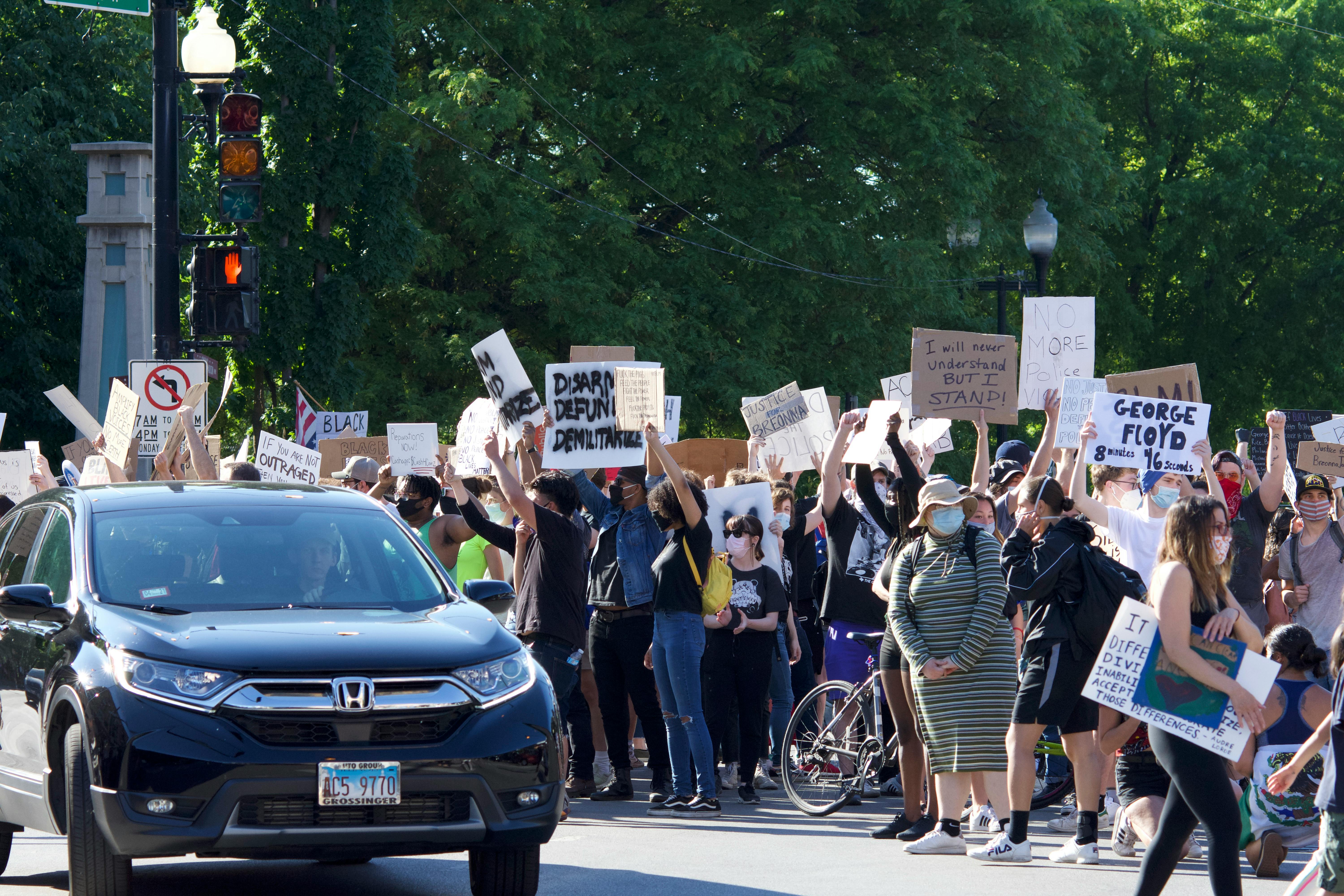 Large Protest with Handwritten Signs on Urban Street · Free Stock Photo