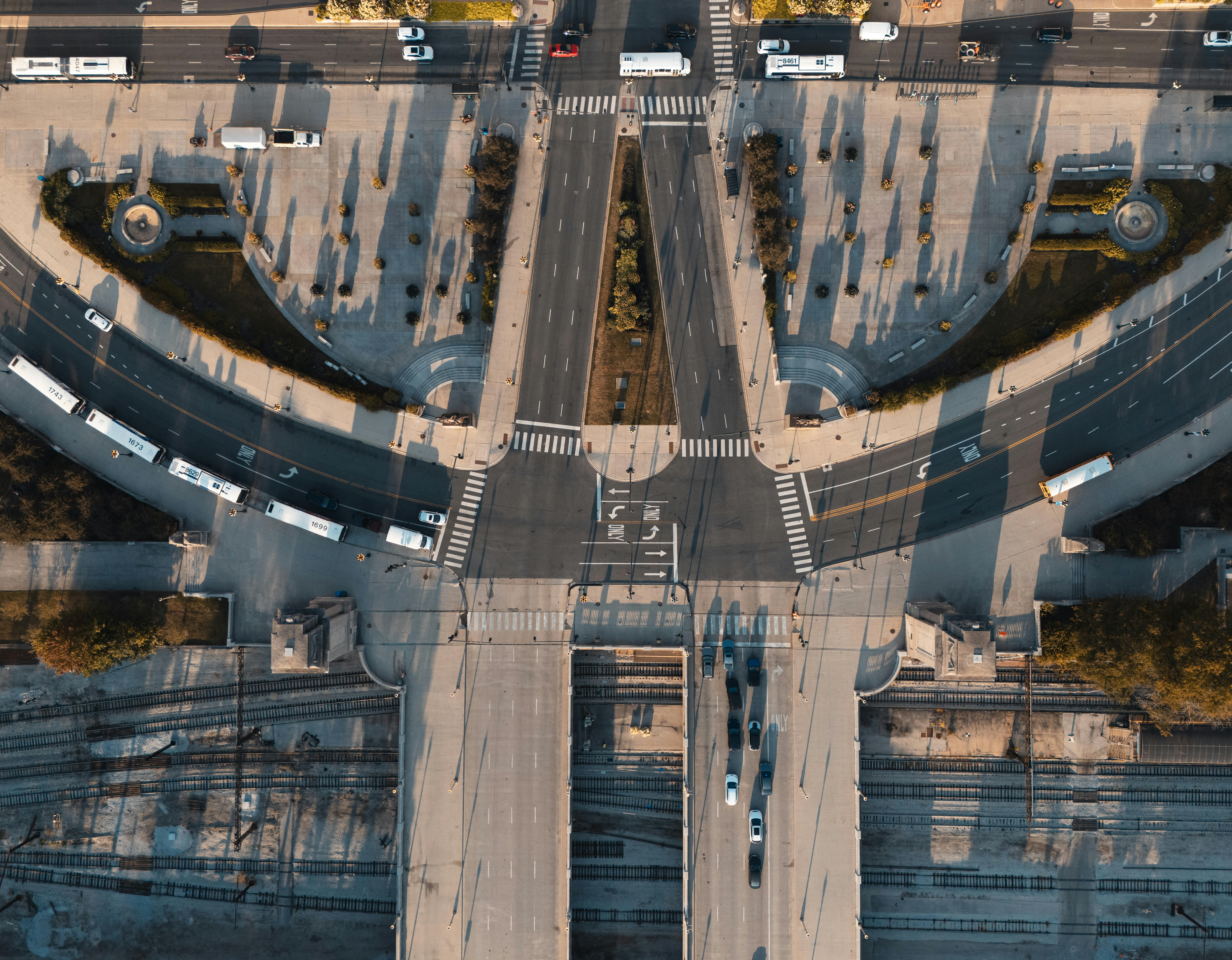 Aerial View of Urban Intersection with Traffic · Free Stock Photo