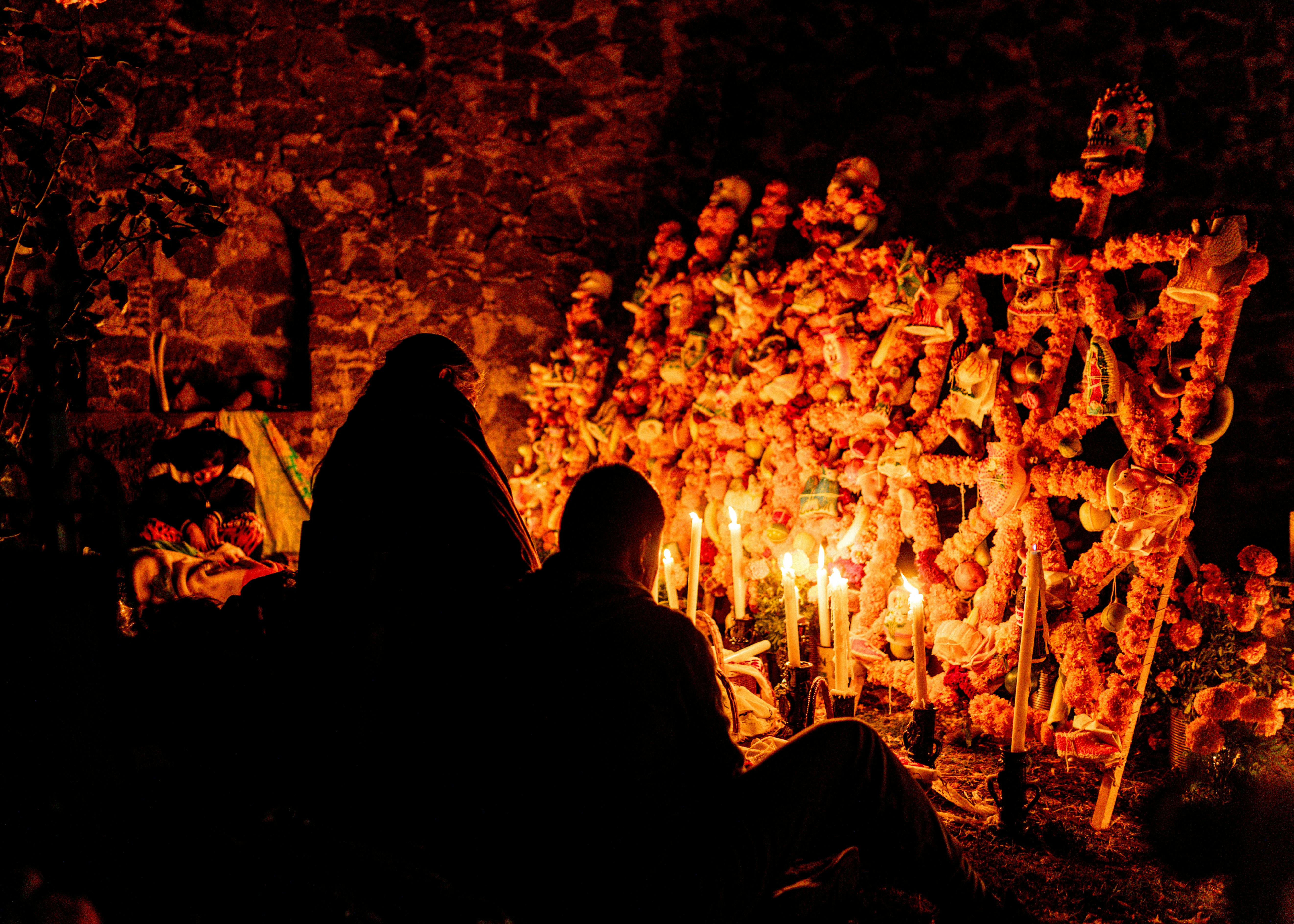Candlelit Night Ritual with Marigold Decor · Free Stock Photo