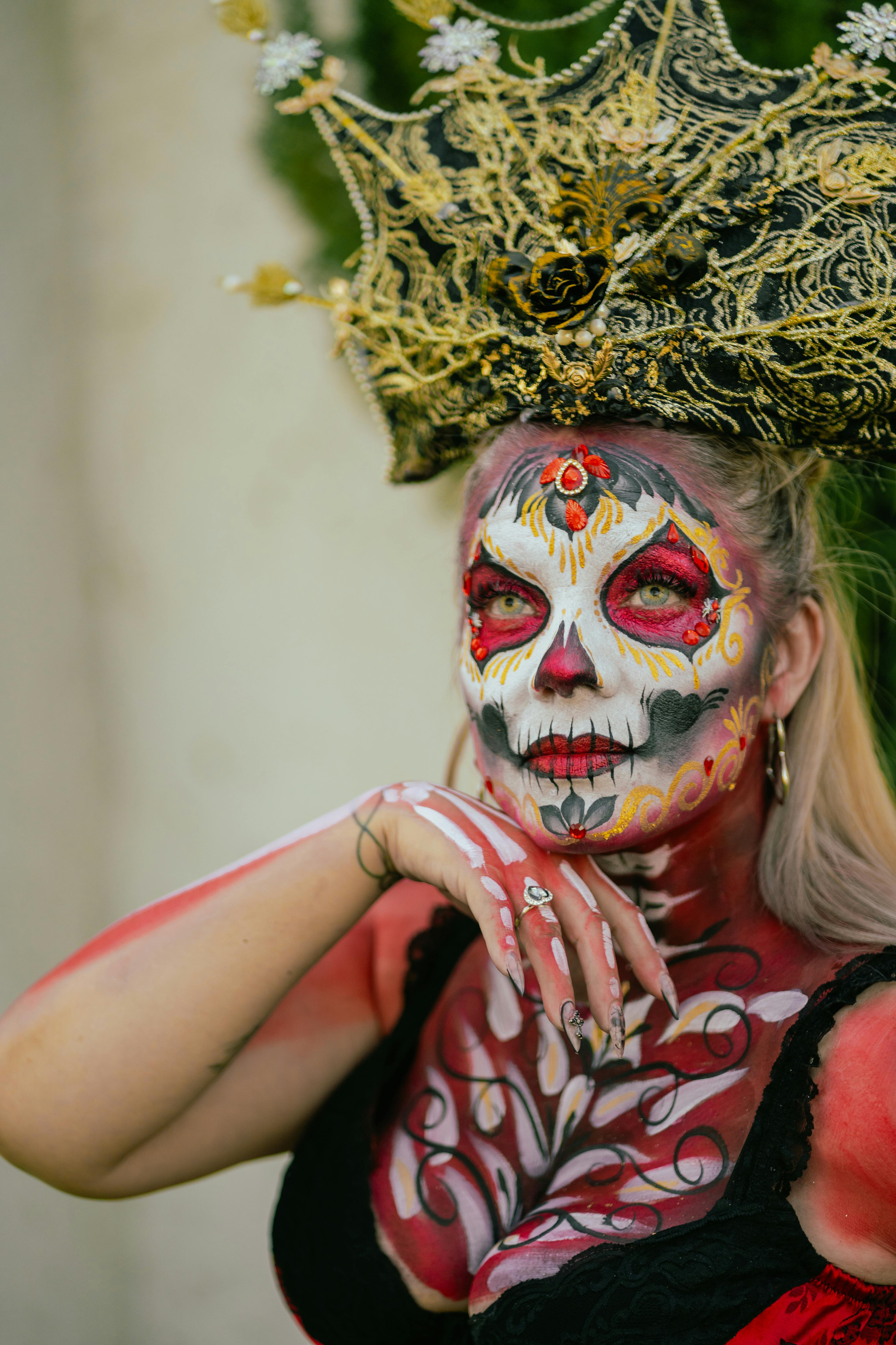 Colorful Catrina Makeup with Decorative Headdress · Free Stock Photo