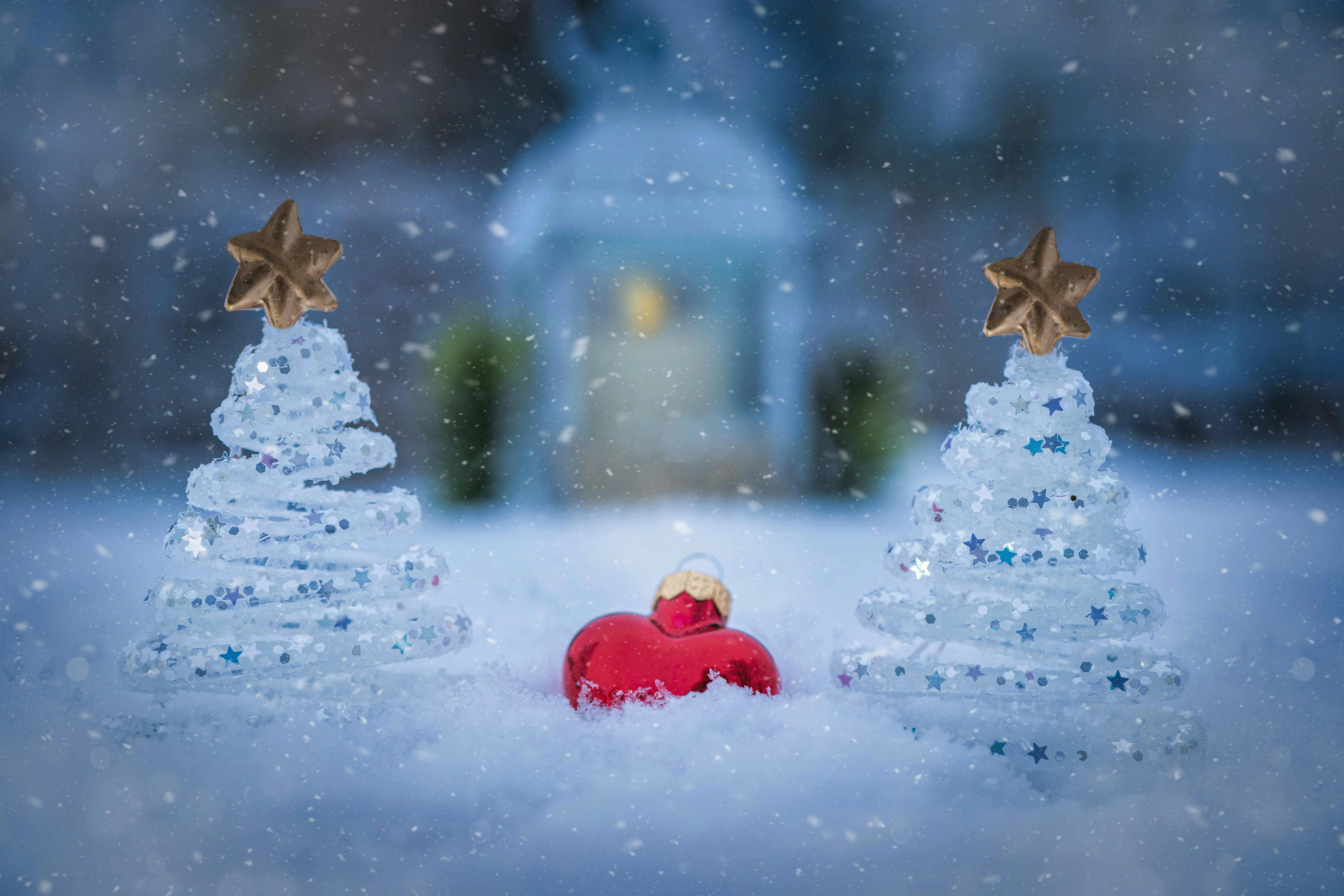 Magical Christmas Scene with Snow and Decorations · Free Stock Photo