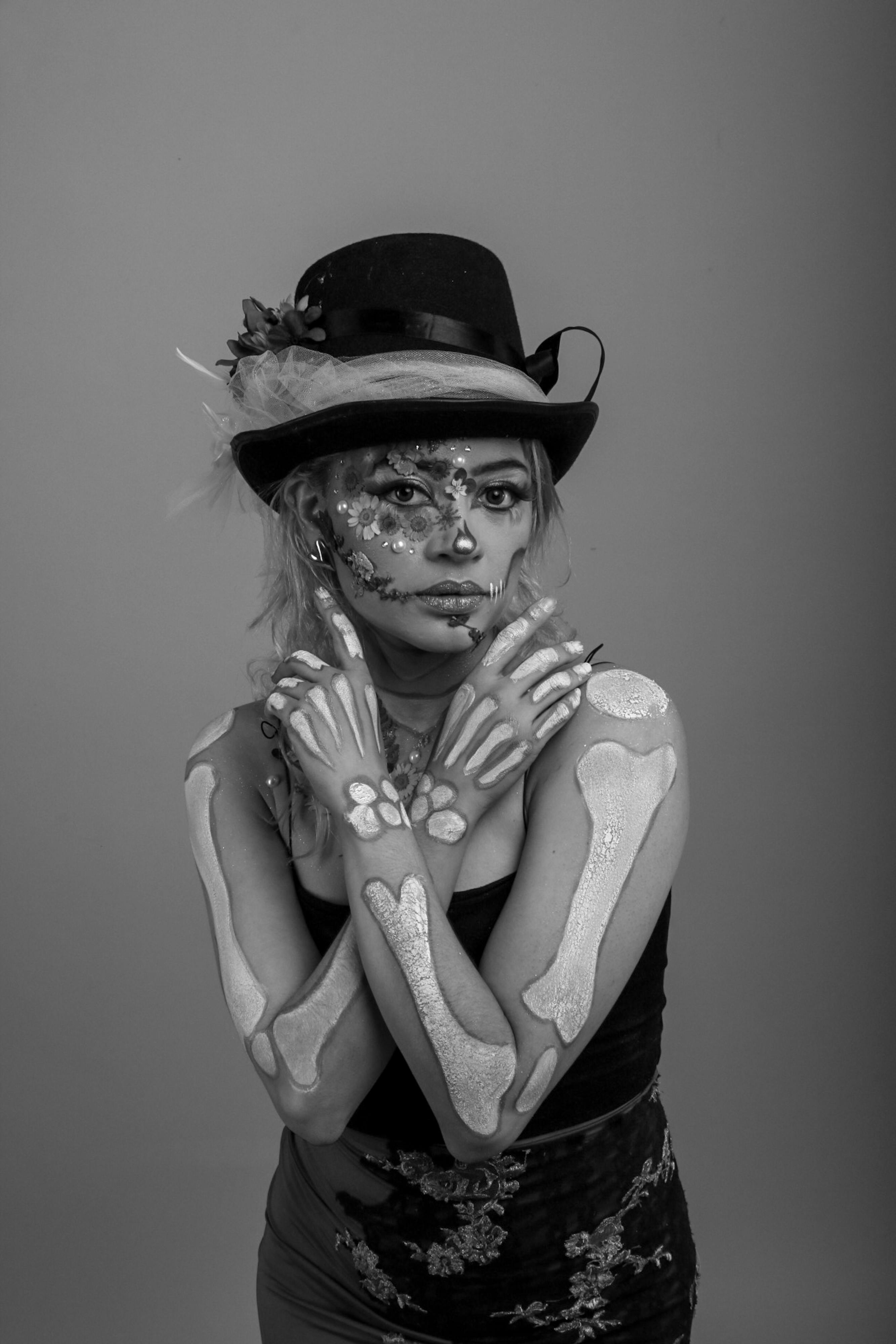 Artistic Black and White Skeleton Body Paint Portrait · Free Stock Photo