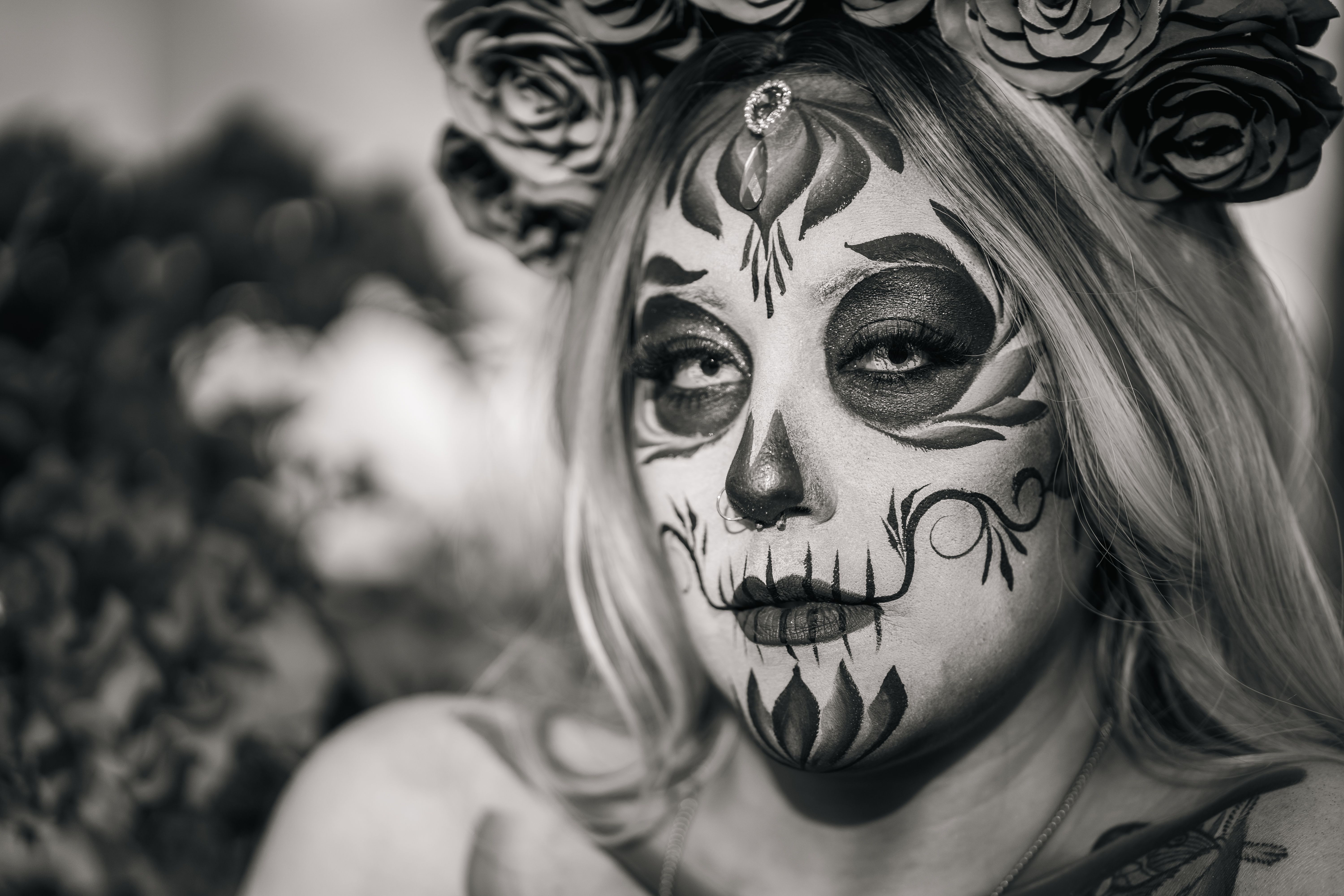 Elegant Catrina Portrait with Floral Headdress · Free Stock Photo