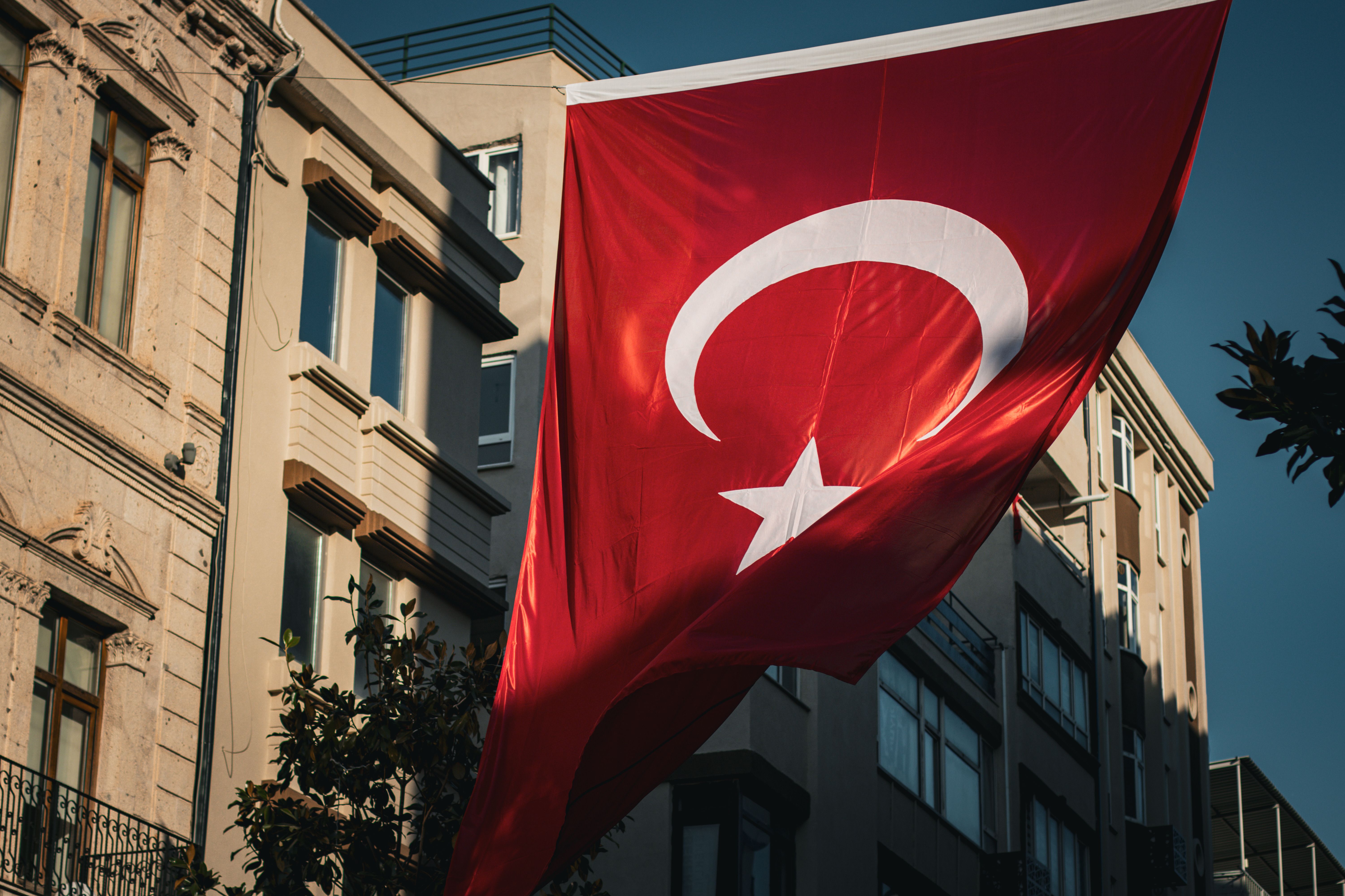 Turkish Flag Waving in Balıkesir Urban Setting · Free Stock Photo