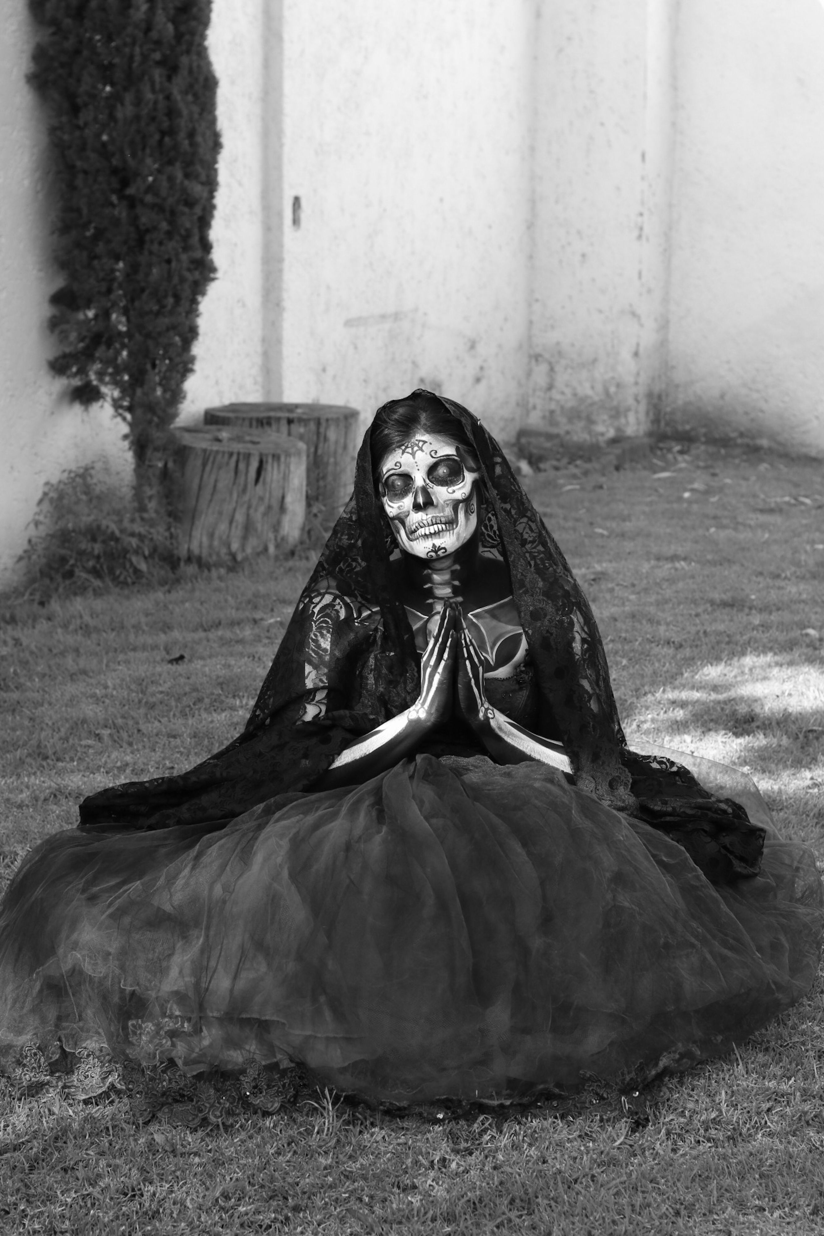 Black and White Traditional Skeleton Attire in Nature · Free Stock Photo